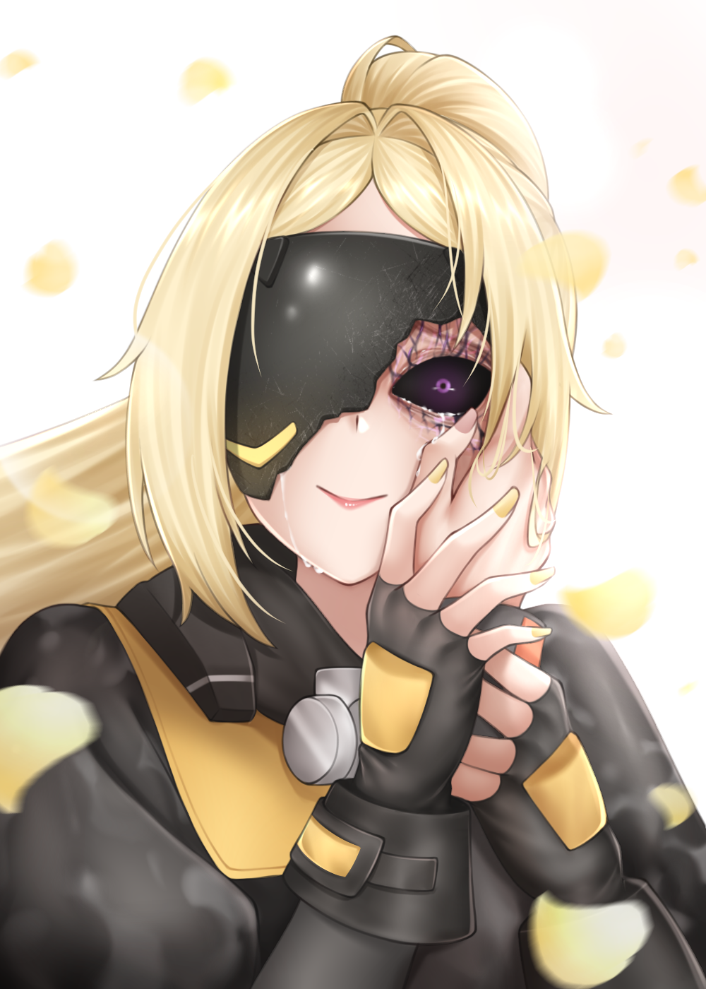 Safebooru - 1boy 1girl black blindfold black sclera blindfold blonde hair broken mask closed ...