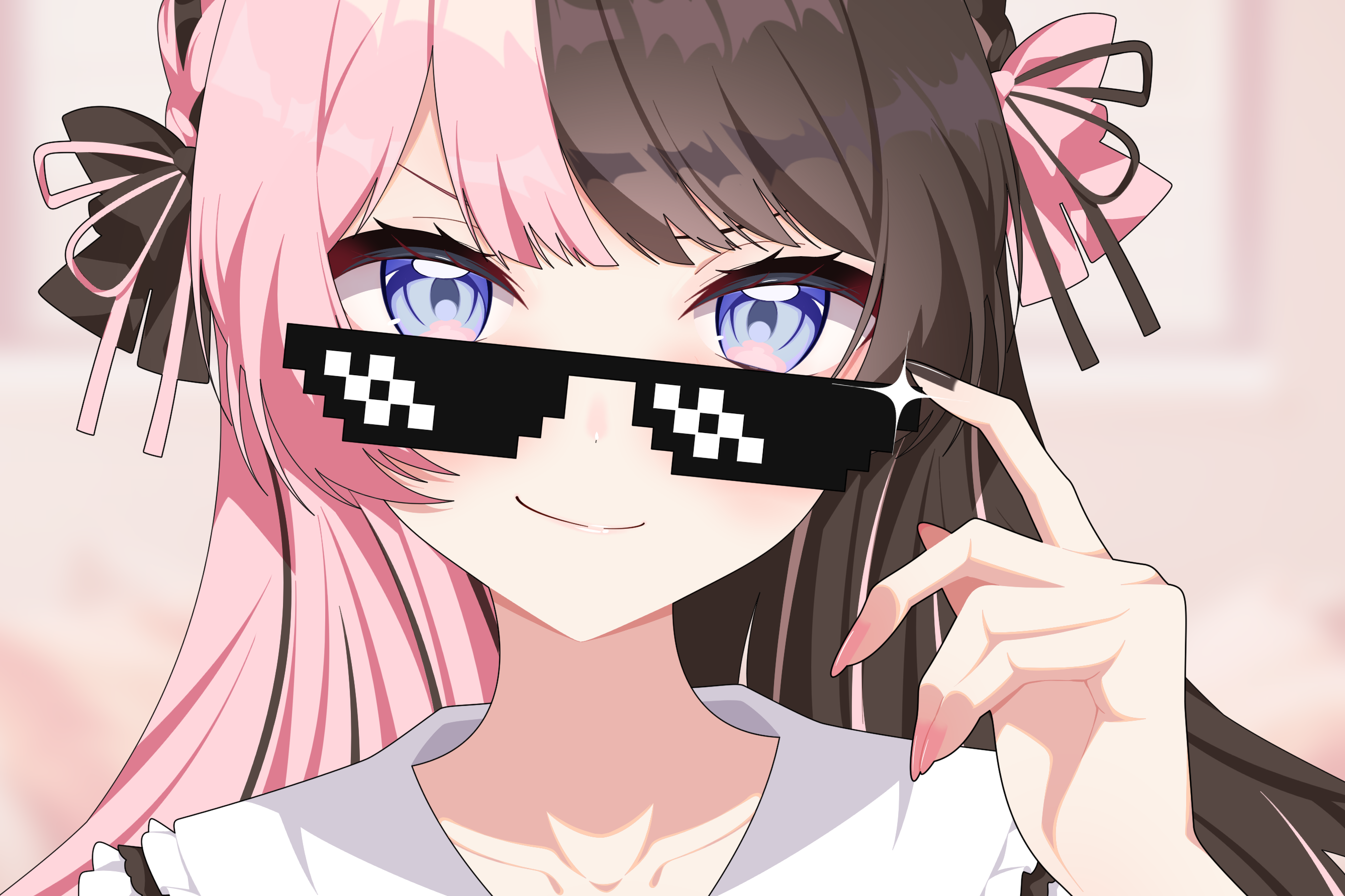 Safebooru - 1girl black bow black nails blue eyes bow brown hair closed mouth hair bow highres ...