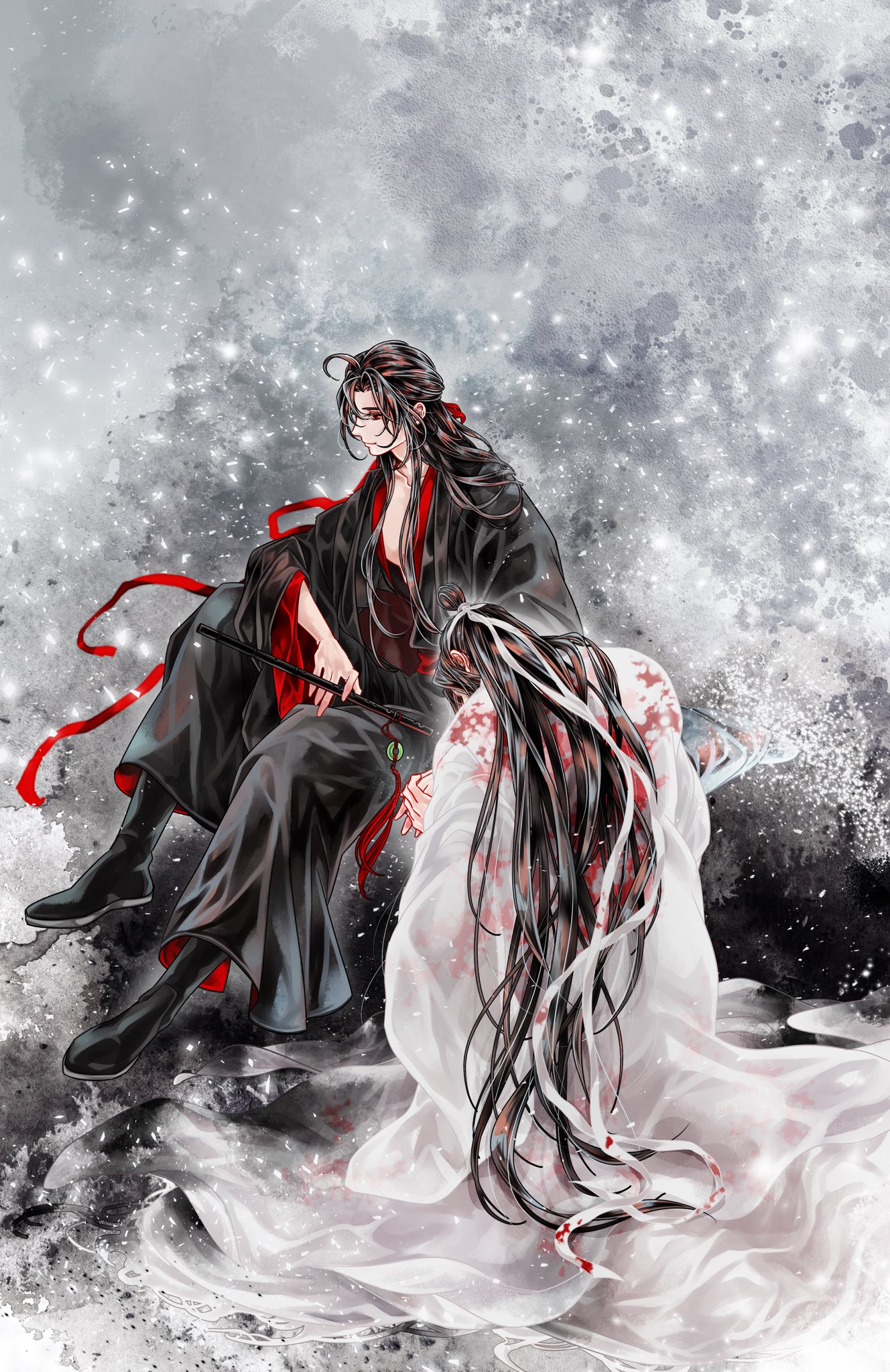 Safebooru - 1boy ahoge bbbeyonce099 black boots black hair black hanfu black robe blood blood on ...