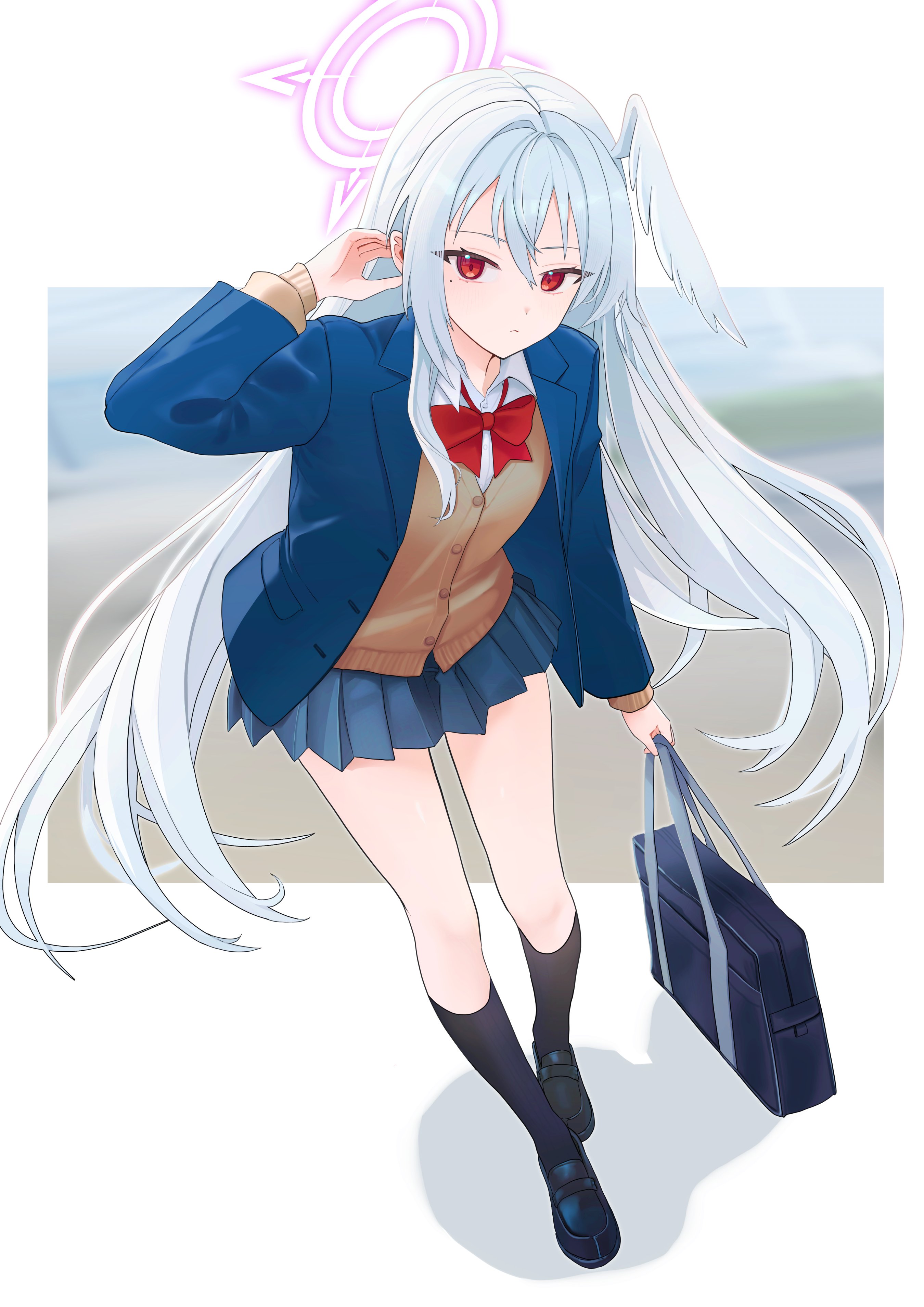 Safebooru - 1girl absurdres adjusting hair alternate costume bag blazer blue archive blue jacket ...
