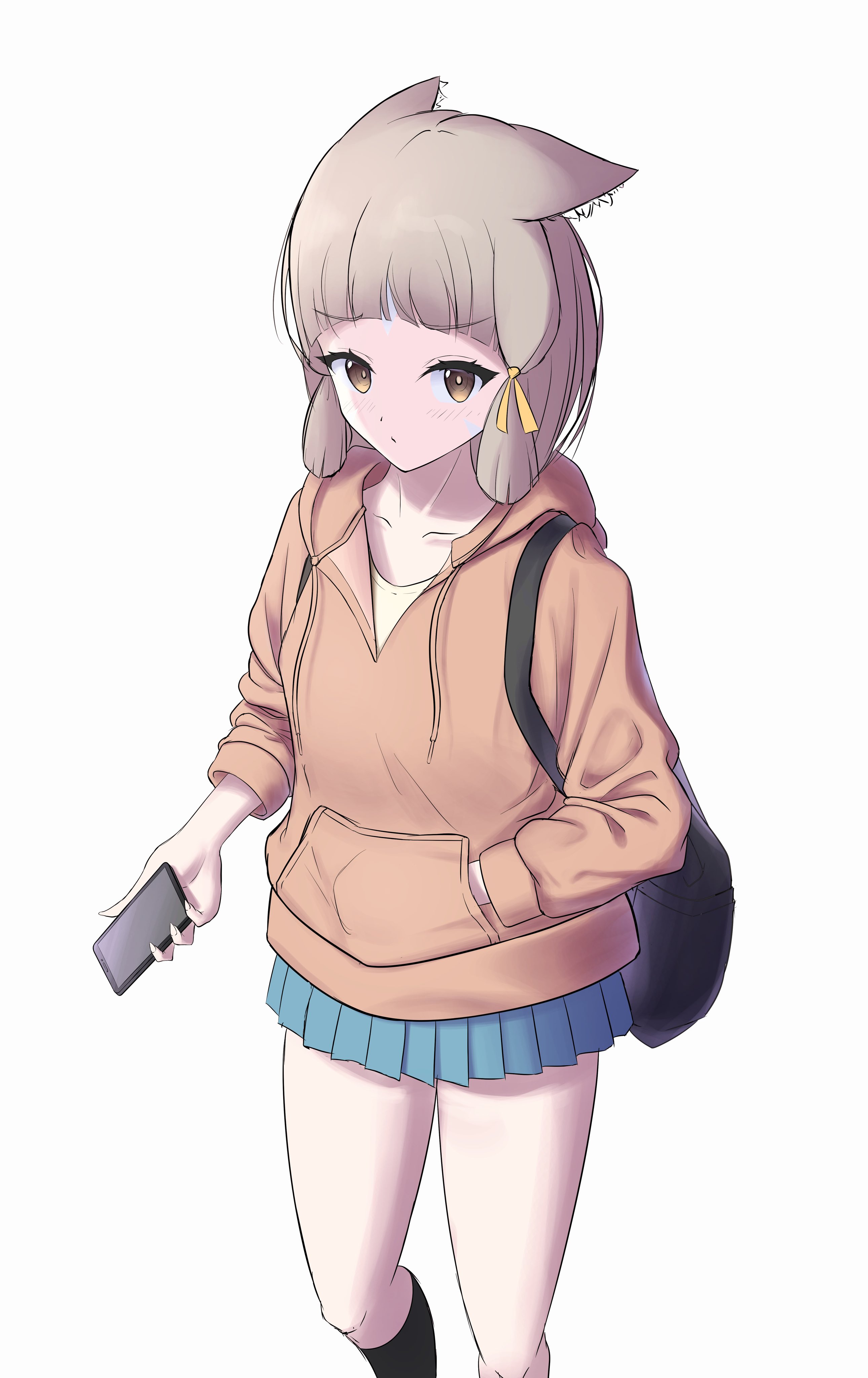 Safebooru - 1girl absurdres alternate costume animal ears bangs blue skirt blunt bangs breasts ...