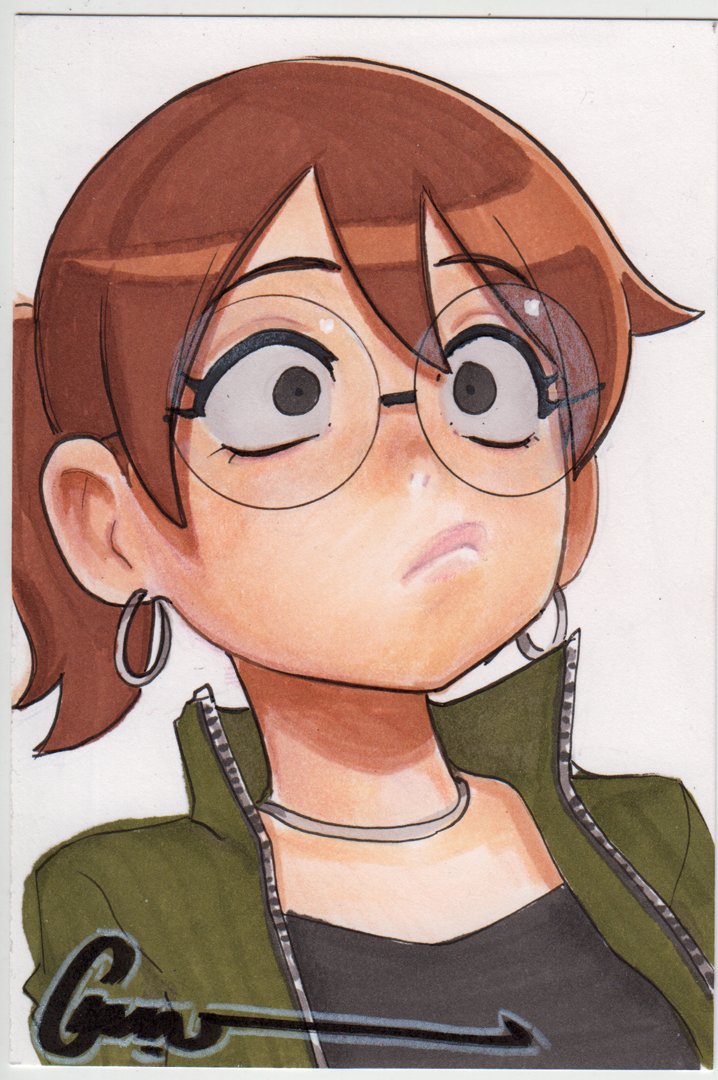 Safebooru - 1girl black eyeliner brown hair earrings eyeliner glasses ...