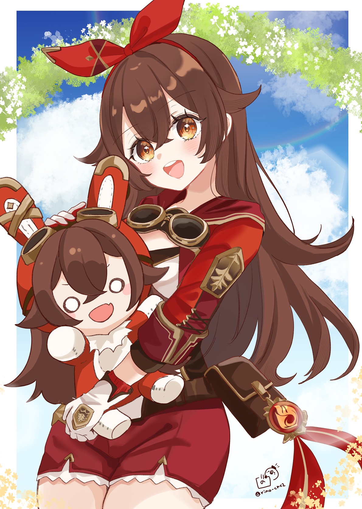 Safebooru - 1girl :d amber (genshin impact) animal ears baron bunny (genshin impact) blue sky ...