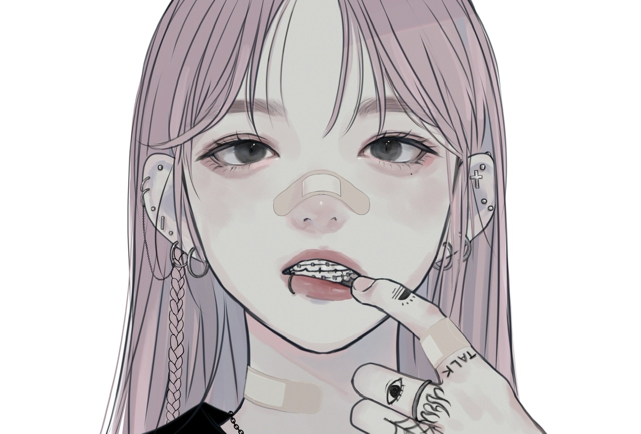 Safebooru - 1girl bandage on nose bandaid bandaid on neck braces ear piercing face piercing ...