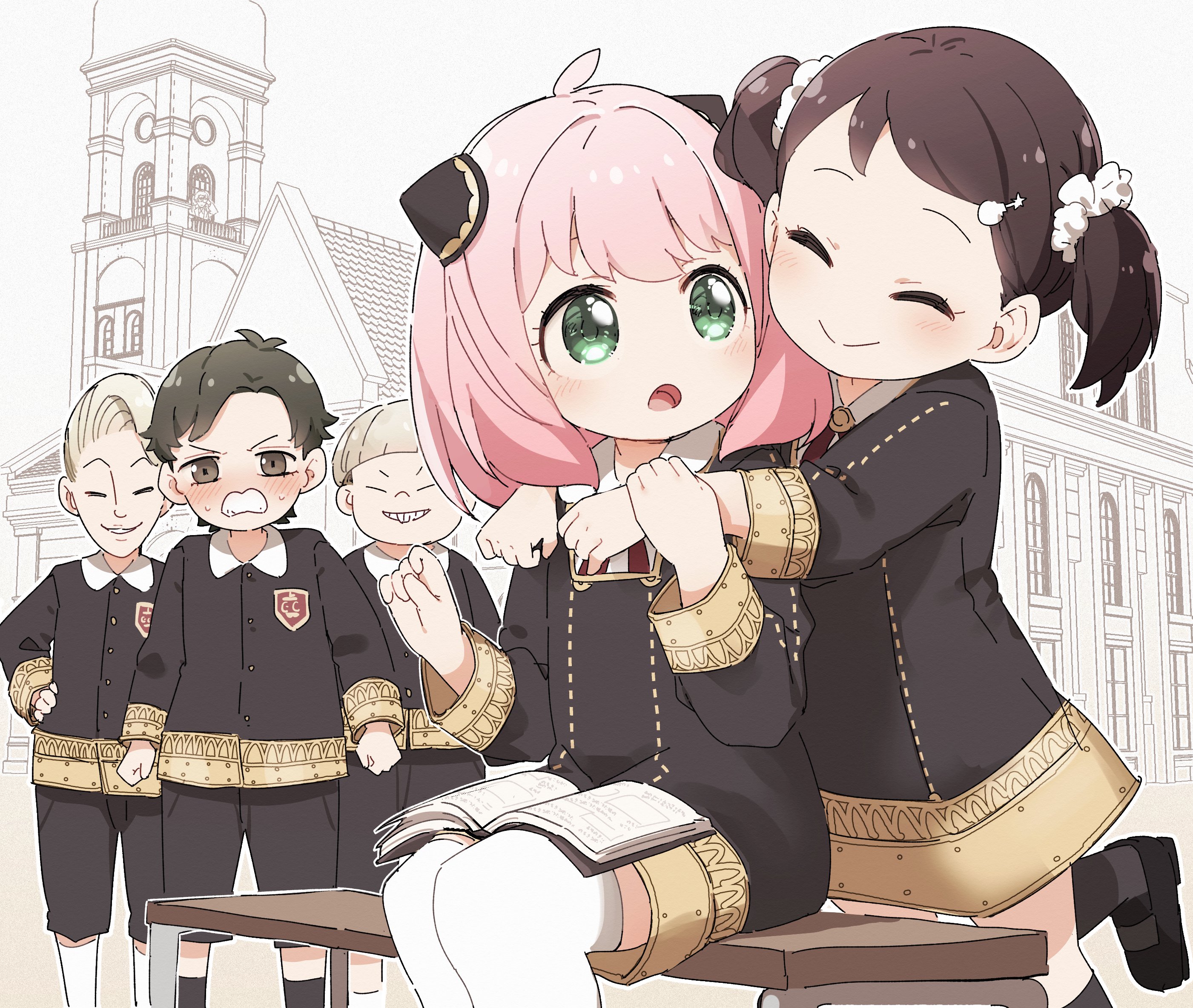 Safebooru - 2girls 3boys :o ^ ^ ahoge anya (spy x family) bangs becky blackbell black dress ...