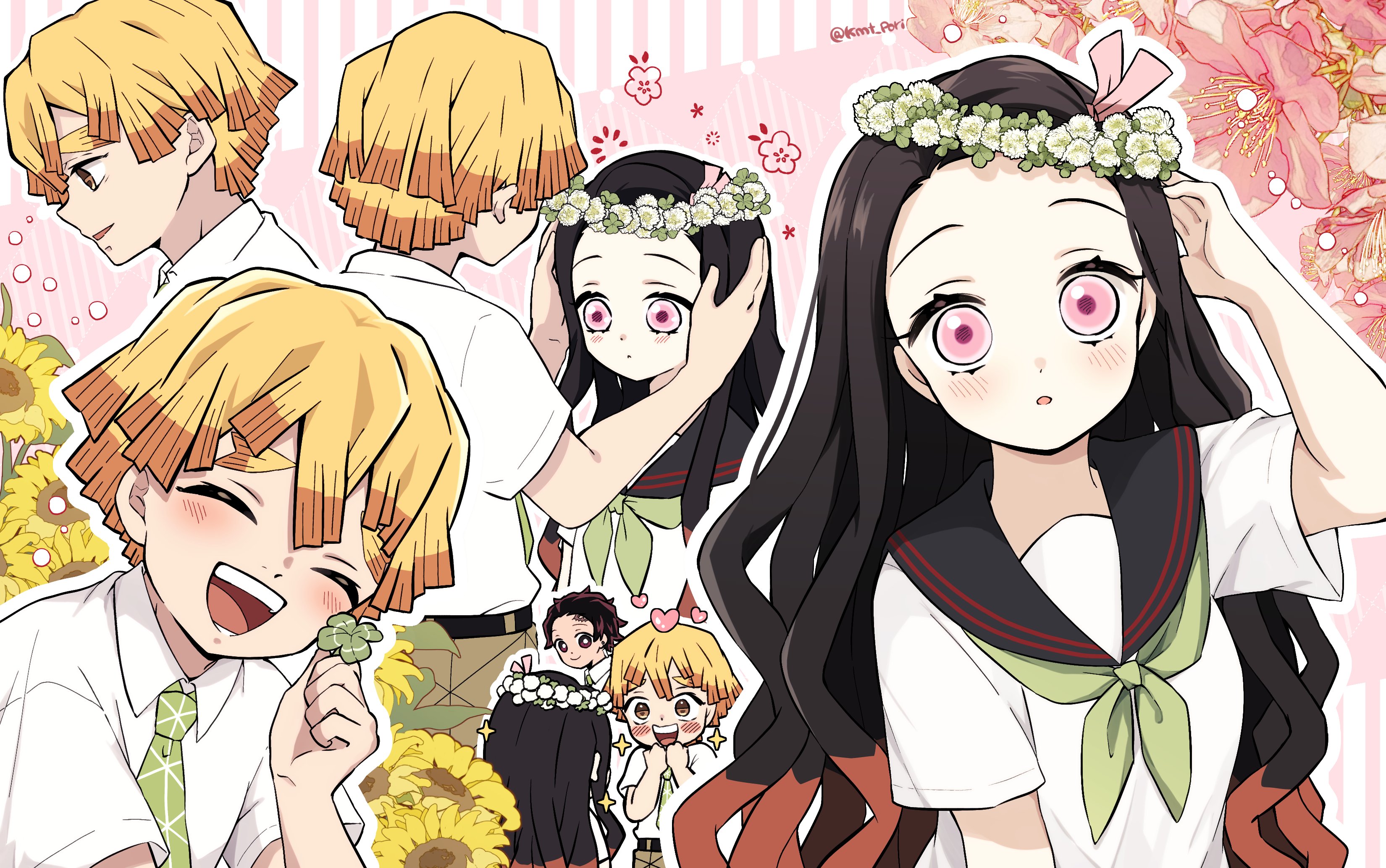 Safebooru - 1girl 2boys :d :o ^ ^ absurdres agatsuma zenitsu bangs belt ...