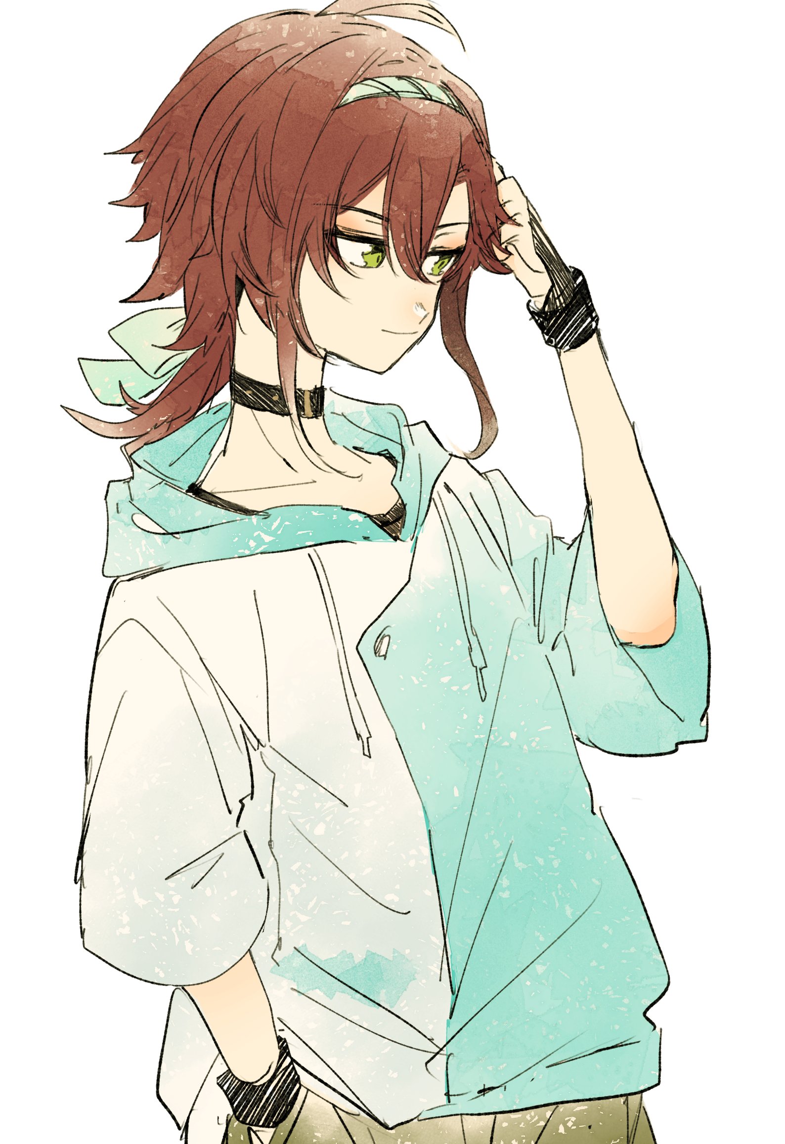 Safebooru - 1boy alternate costume bangs black choker black shirt choker closed mouth genshin ...