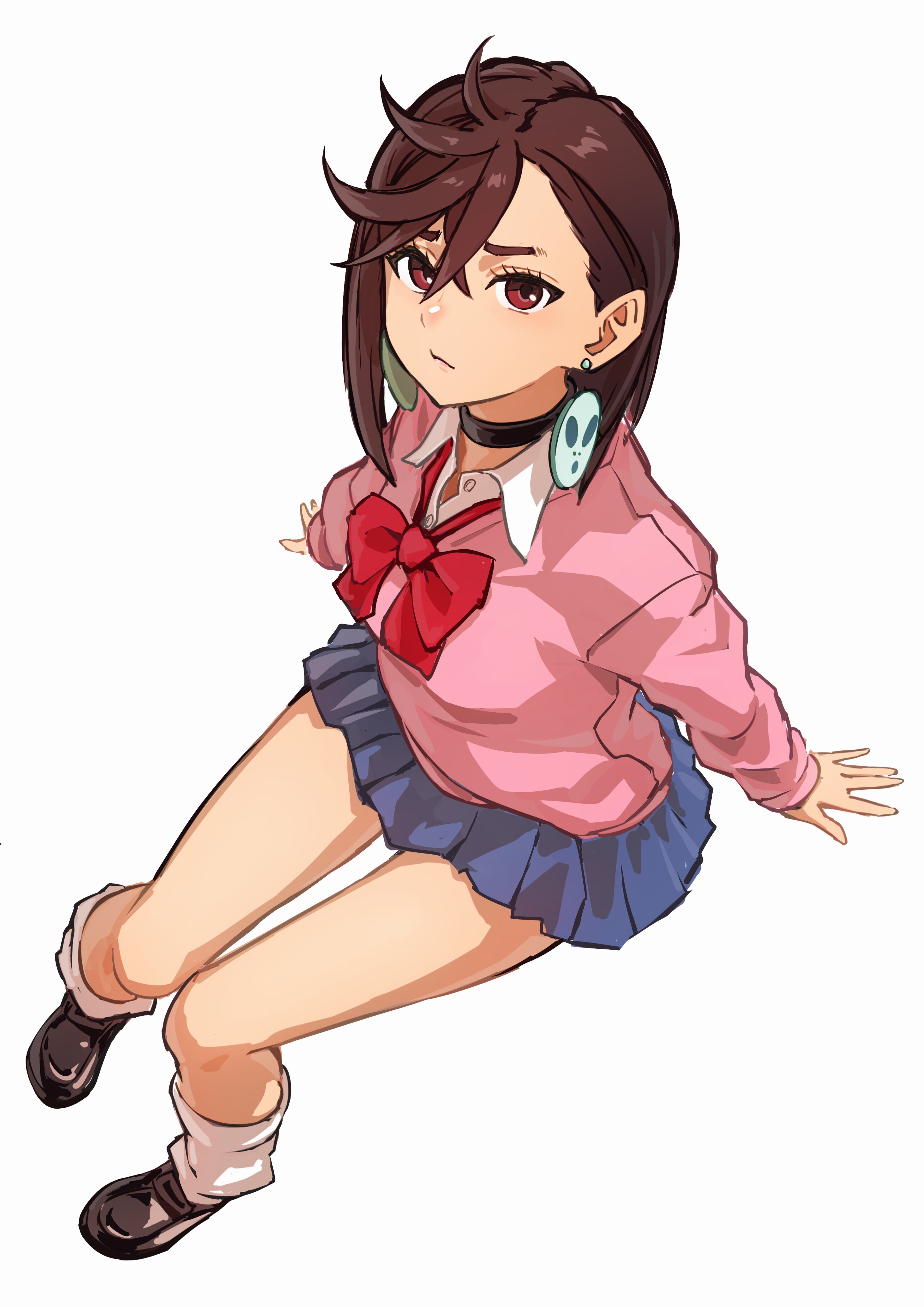 Safebooru - 1girl absurdres ap cammy arm support ayase momo black choker blue skirt bow bowtie ...