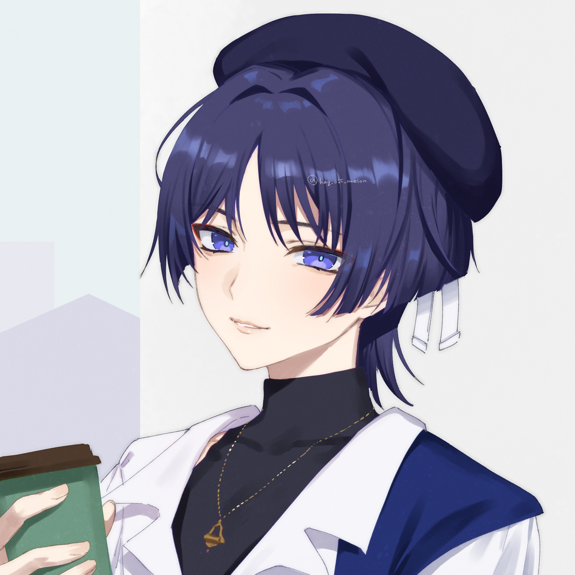 Safebooru - 1boy alternate costume beret black hair black hat black shirt black undershirt blue ...