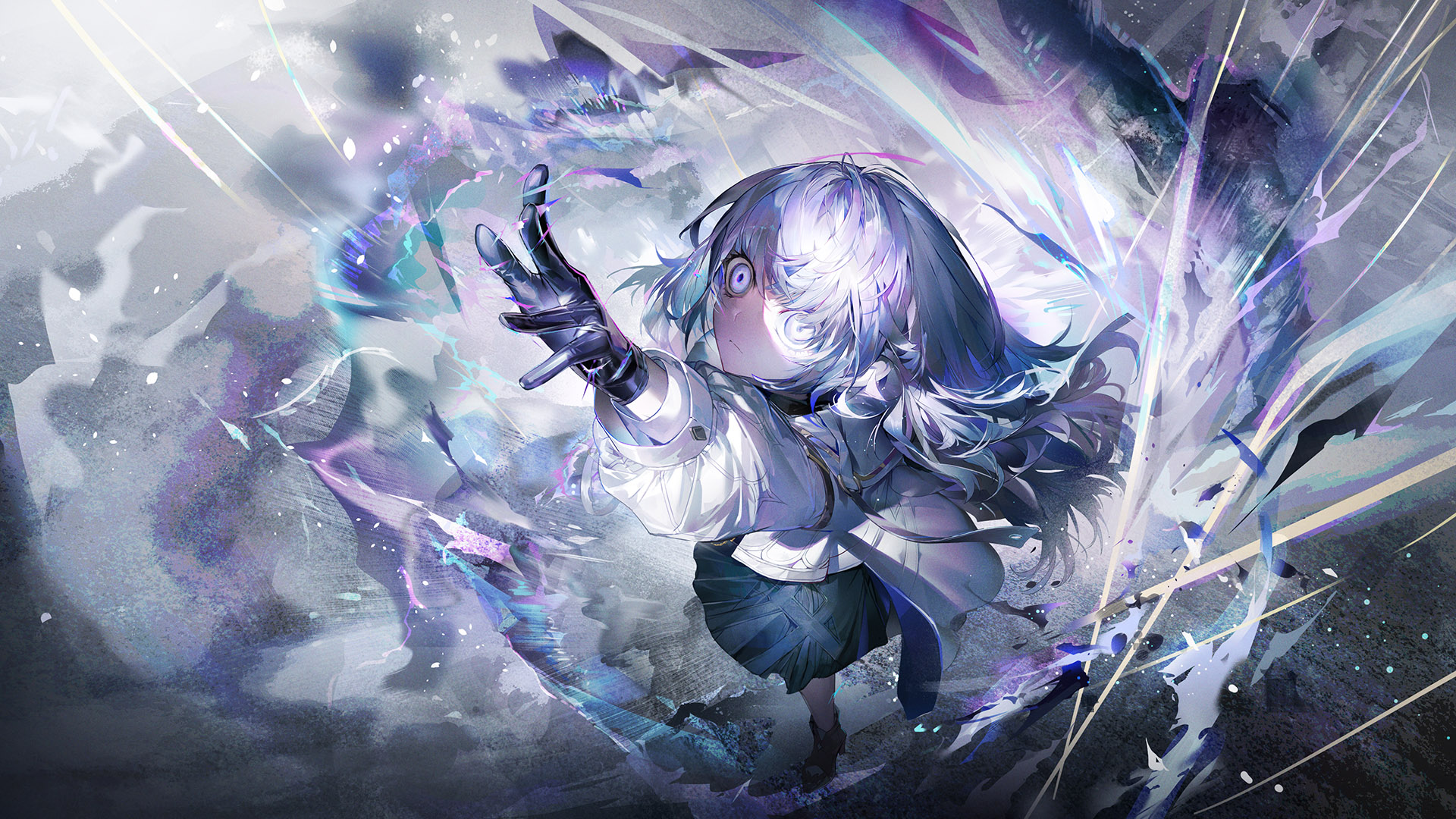 Safebooru - 1girl arcaea black dress black gloves black pantyhose bow dress earrings empty eyes ...