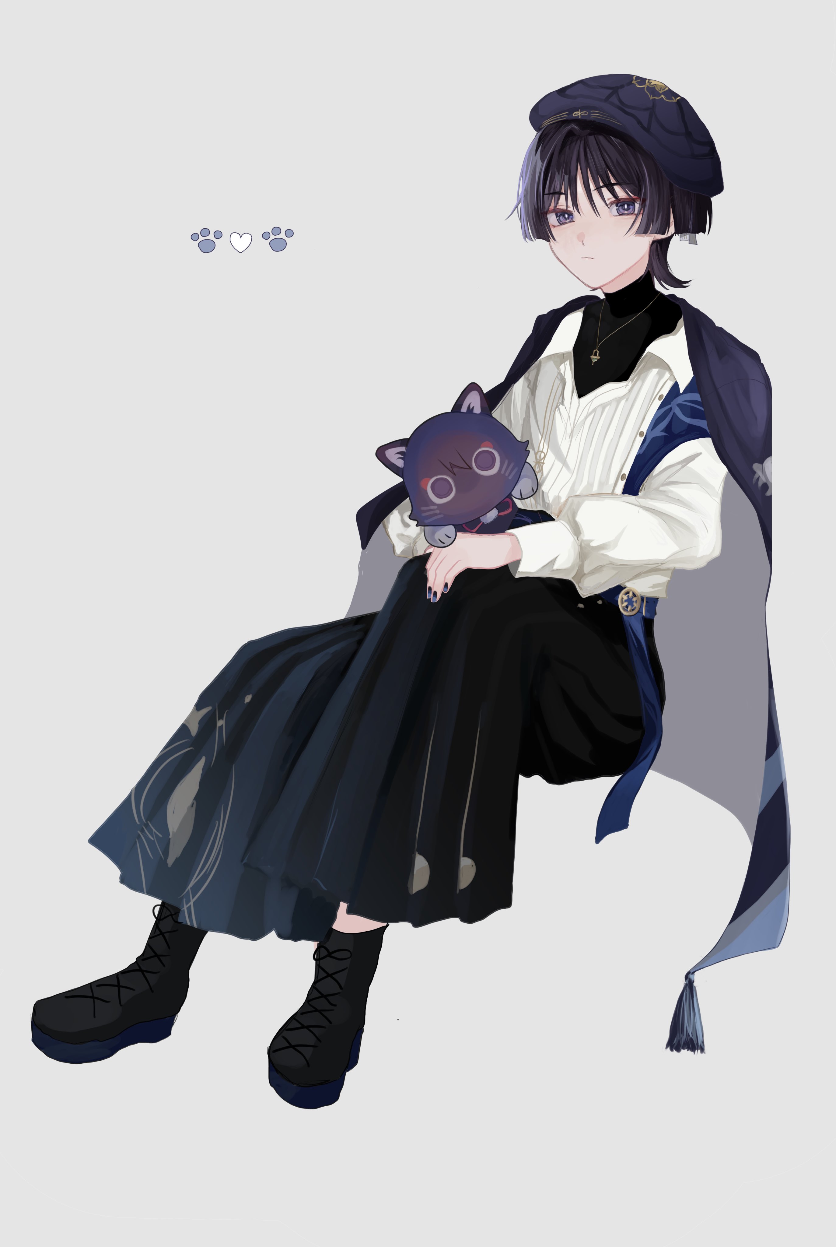 Safebooru - 1boy absurdres alternate costume animalization belt beret black boots black hair ...