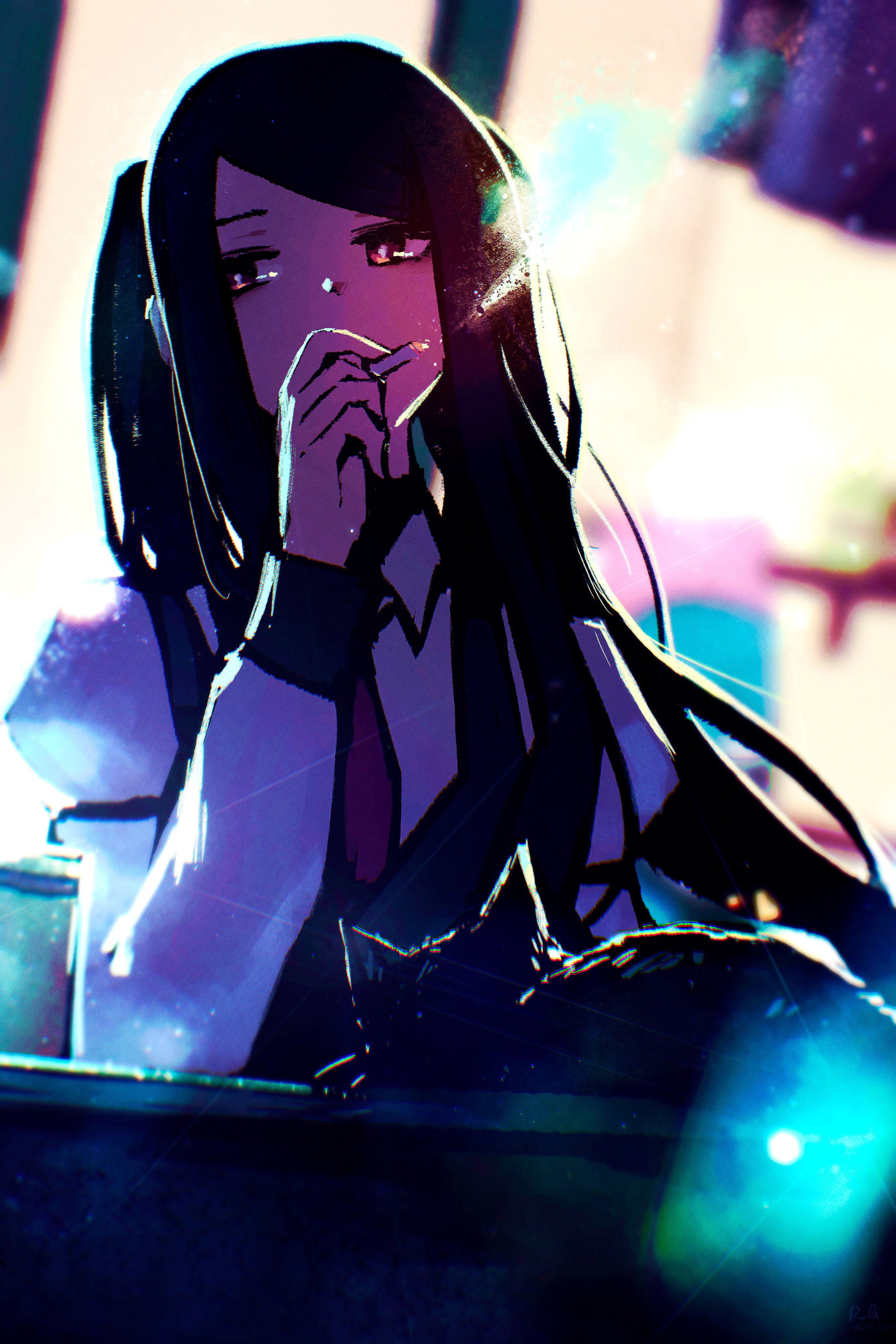 Safebooru - 1girl absurdres cigarette collared shirt commentary english commentary fore (va-11 ...