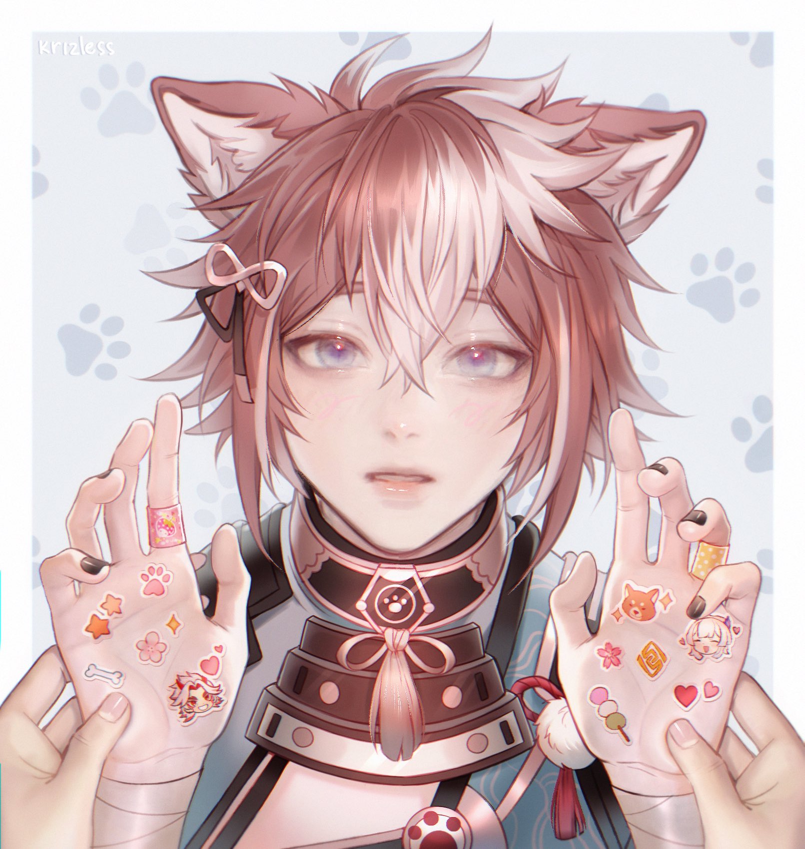 Safebooru - 1boy animal ears armor artist name asya (krizless) black nails blue eyes border ...