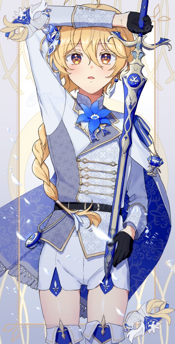 Safebooru - 1boy aether (genshin impact) ahoge armor bangs bare legs black gloves blonde hair ...