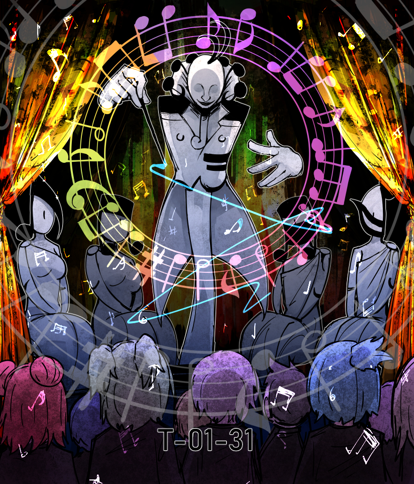 Safebooru - 6+others afterimage bass clef baton (conducting) blue hair ...