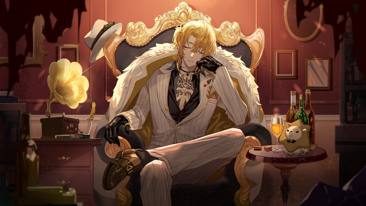 Safebooru - 1boy augustus (luca kaneshiro) bangs black collar black gloves black shirt blonde ...