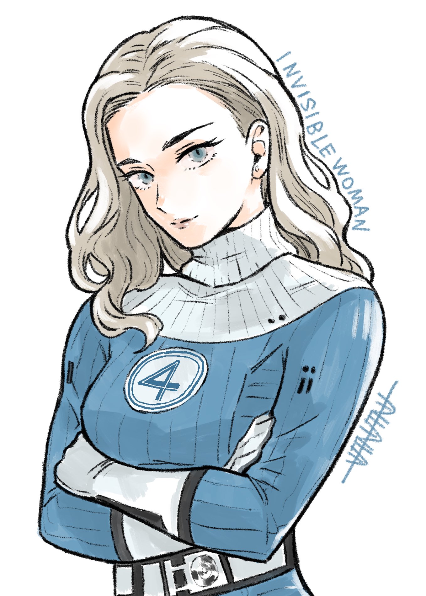 Safebooru - 1girl belt blonde hair blue bodysuit blue eyes bodysuit breasts closed mouth ...