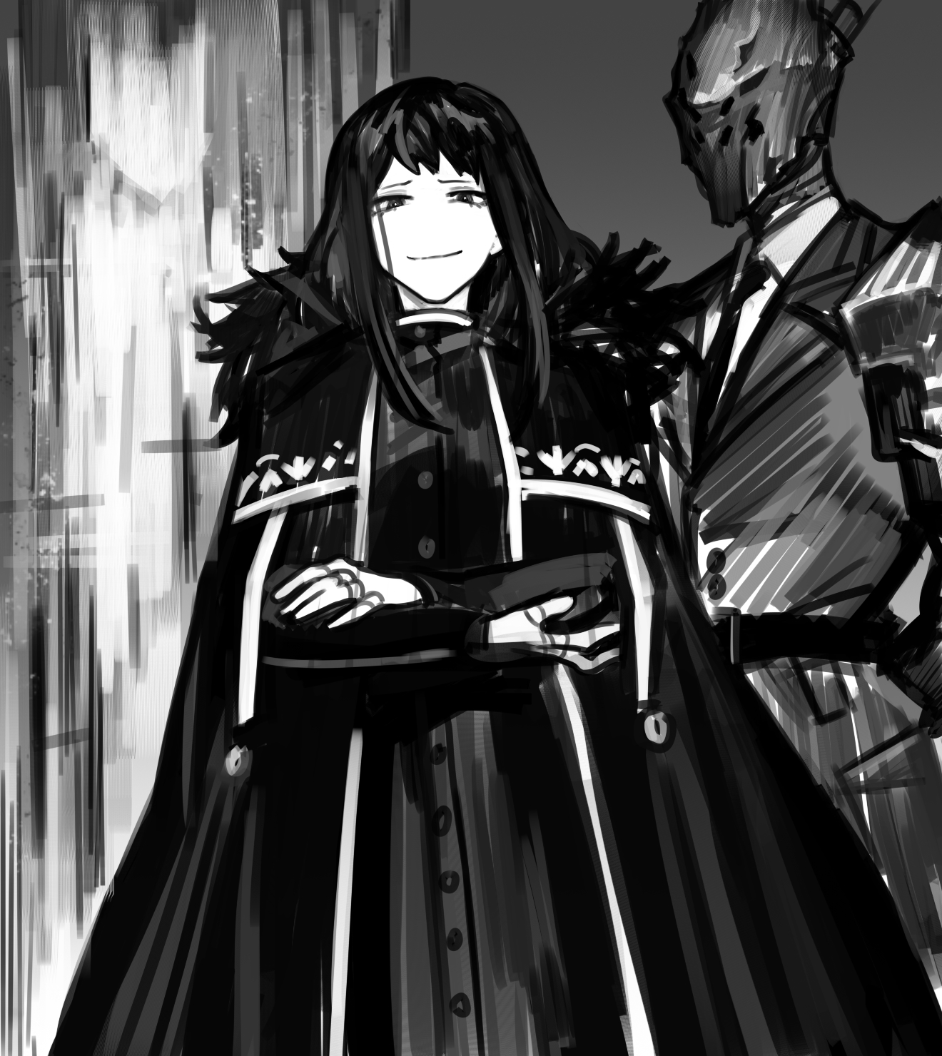 Safebooru - 1boy 1girl 1other baral (library of ruina) black coat black ...