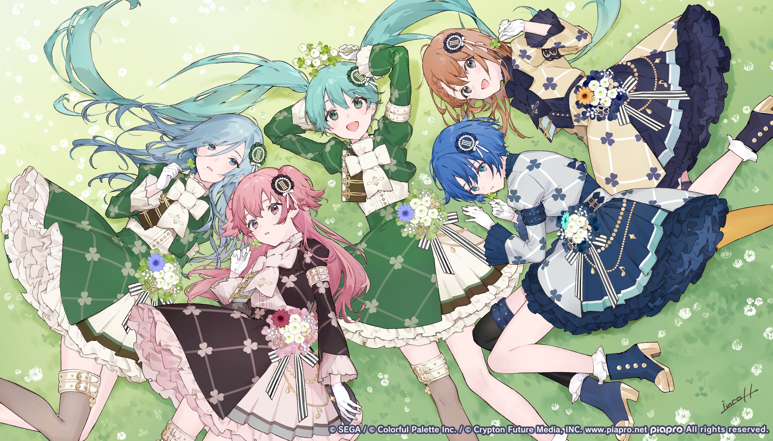 Safebooru - 5girls :d aqua hair black dress blue dress blue hair brown hair commentary request ...
