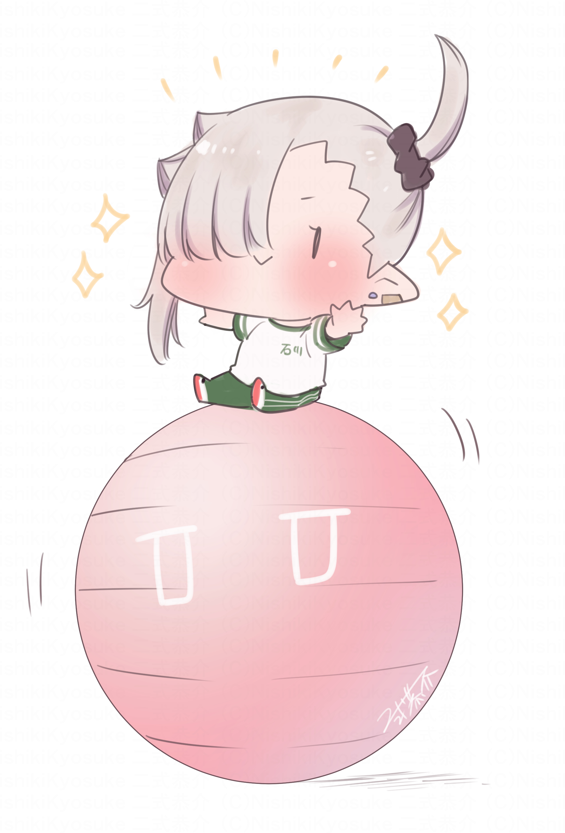 Safebooru - 1girl :> absurdres ball bangs black scrunchie blush chibi ...