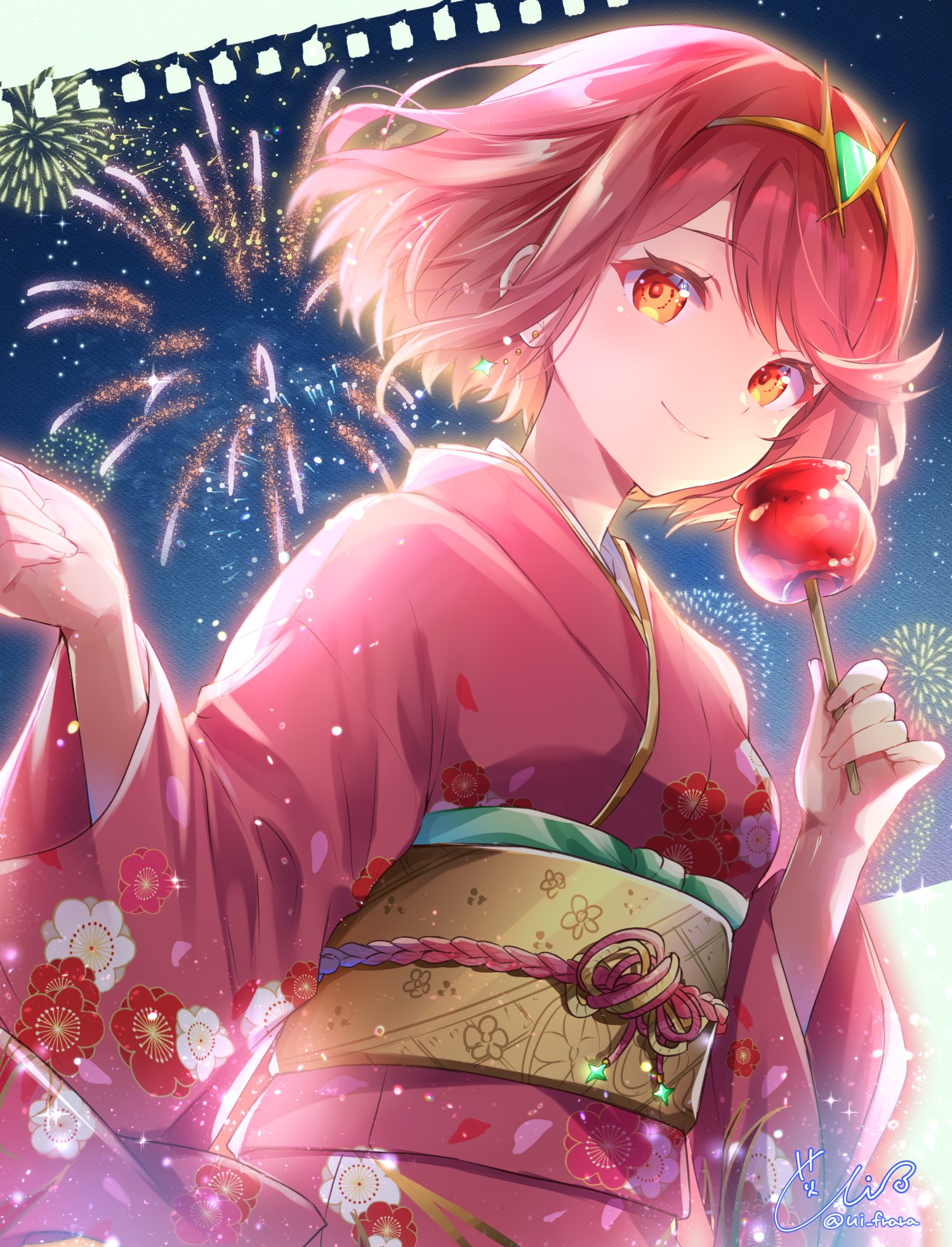 Safebooru - 1girl aerial fireworks alternate costume bob cut candy ...