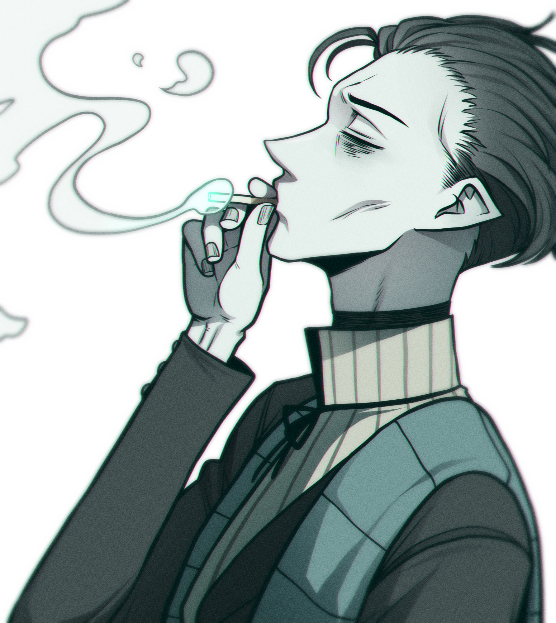 Safebooru - 1boy black hair black jacket cigarette closed eyes ...