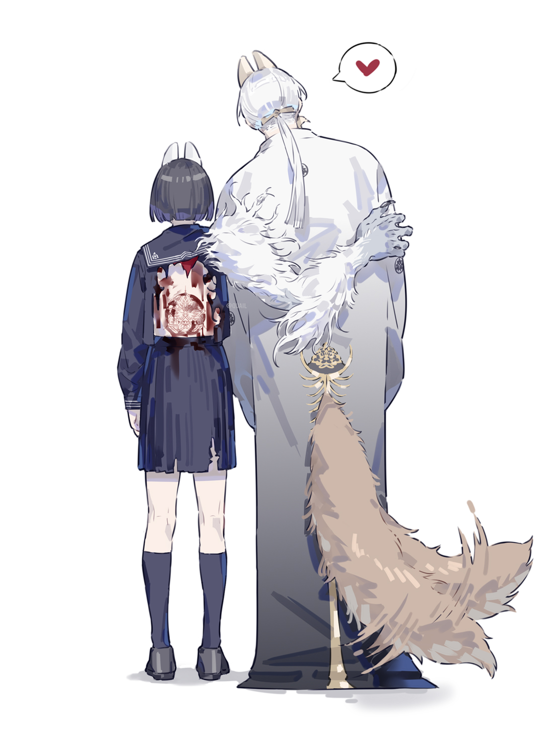 Safebooru - 1boy 1girl anchun (quail0503) black hair black serafuku bleeding blood branded claws ...