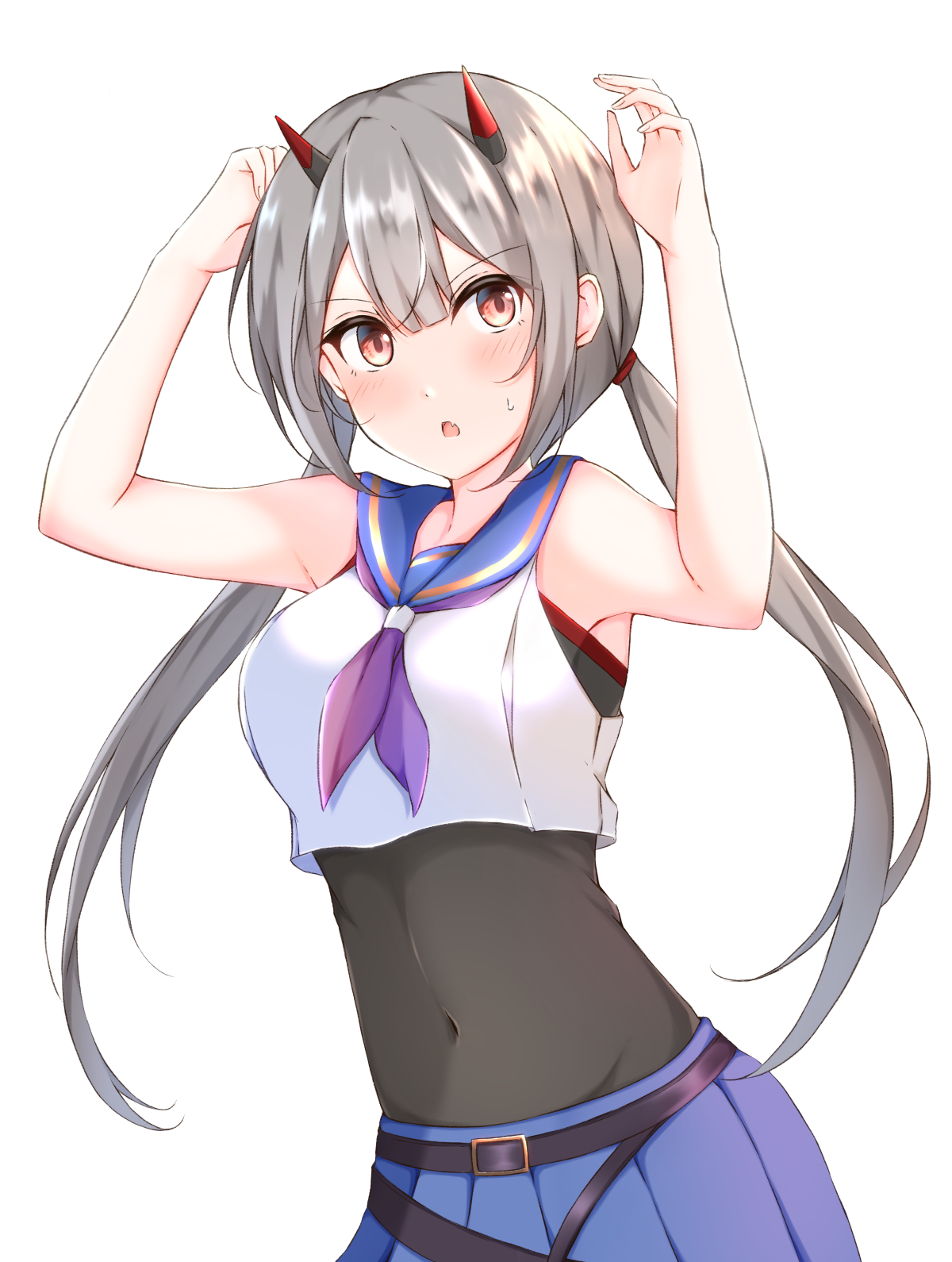 Safebooru - 1girl 7-mzk arms up assault lily bangs bare arms bare shoulders belt belt buckle ...