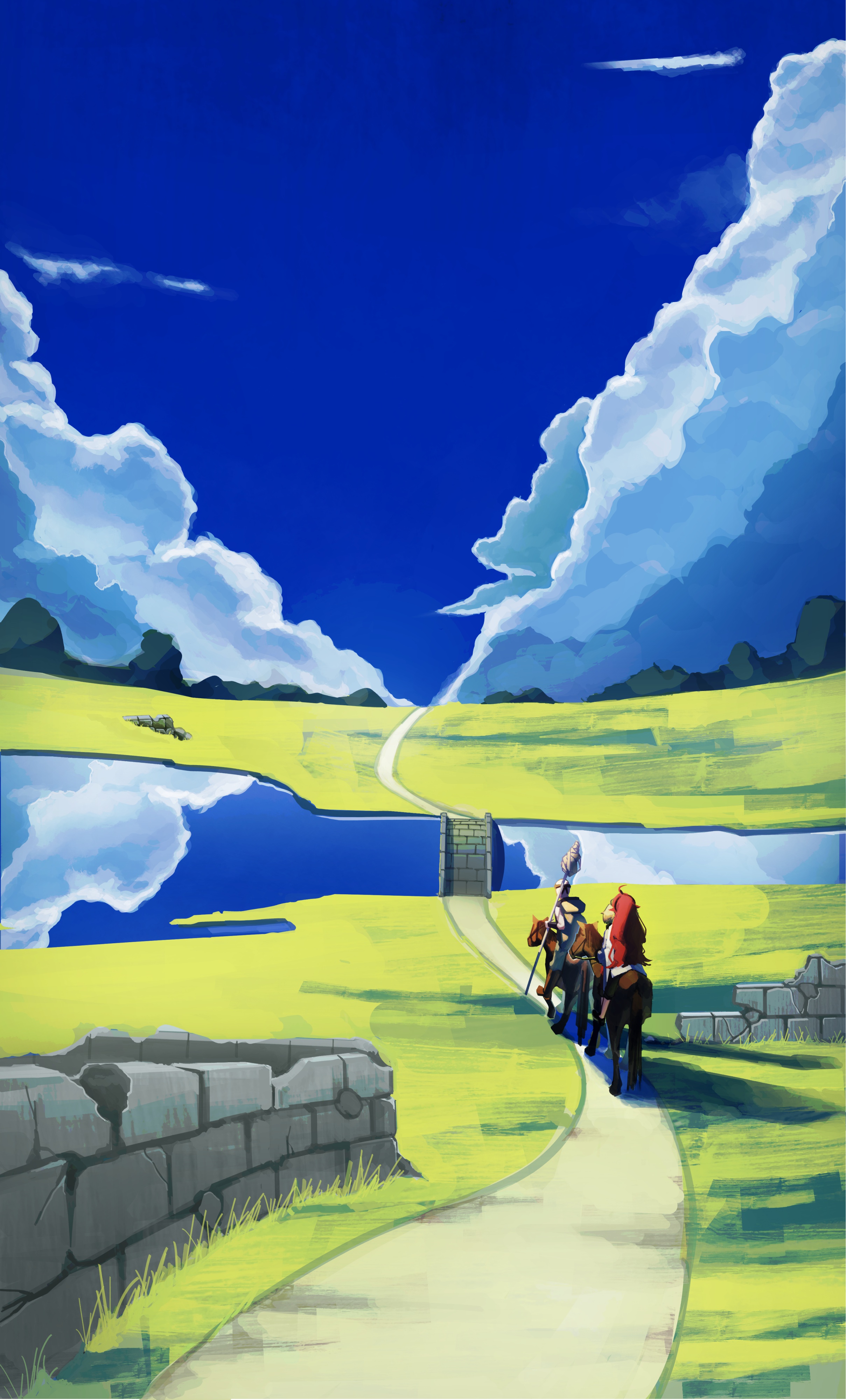 Safebooru - 1girl 2boys absurdres blue sky bridge clouds eris greyrat ...