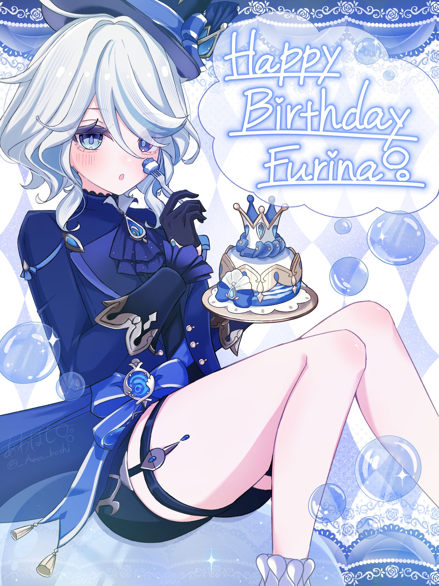 Safebooru - "pour la justice" (genshin impact) 1girl ahoge ascot awa boshi black gloves blue ...