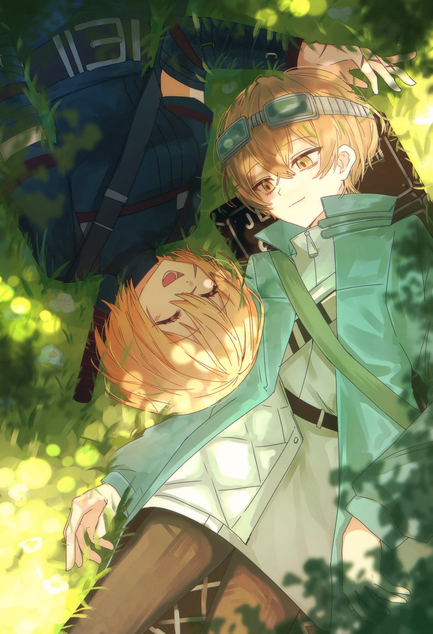 Safebooru - 1boy 1girl belt black belt blonde hair blue-tinted eyewear ...