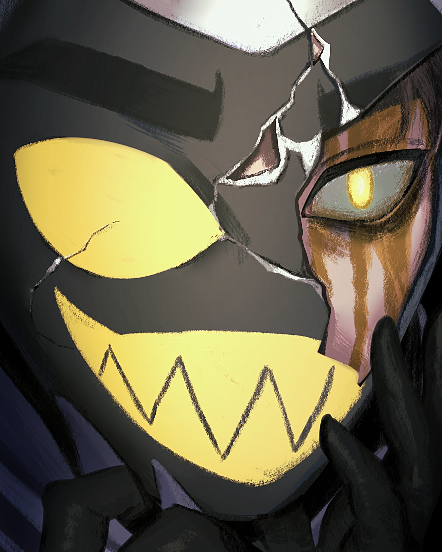 Safebooru - 1boy adam (hazbin hotel) black gloves cracked kawaii mask ...