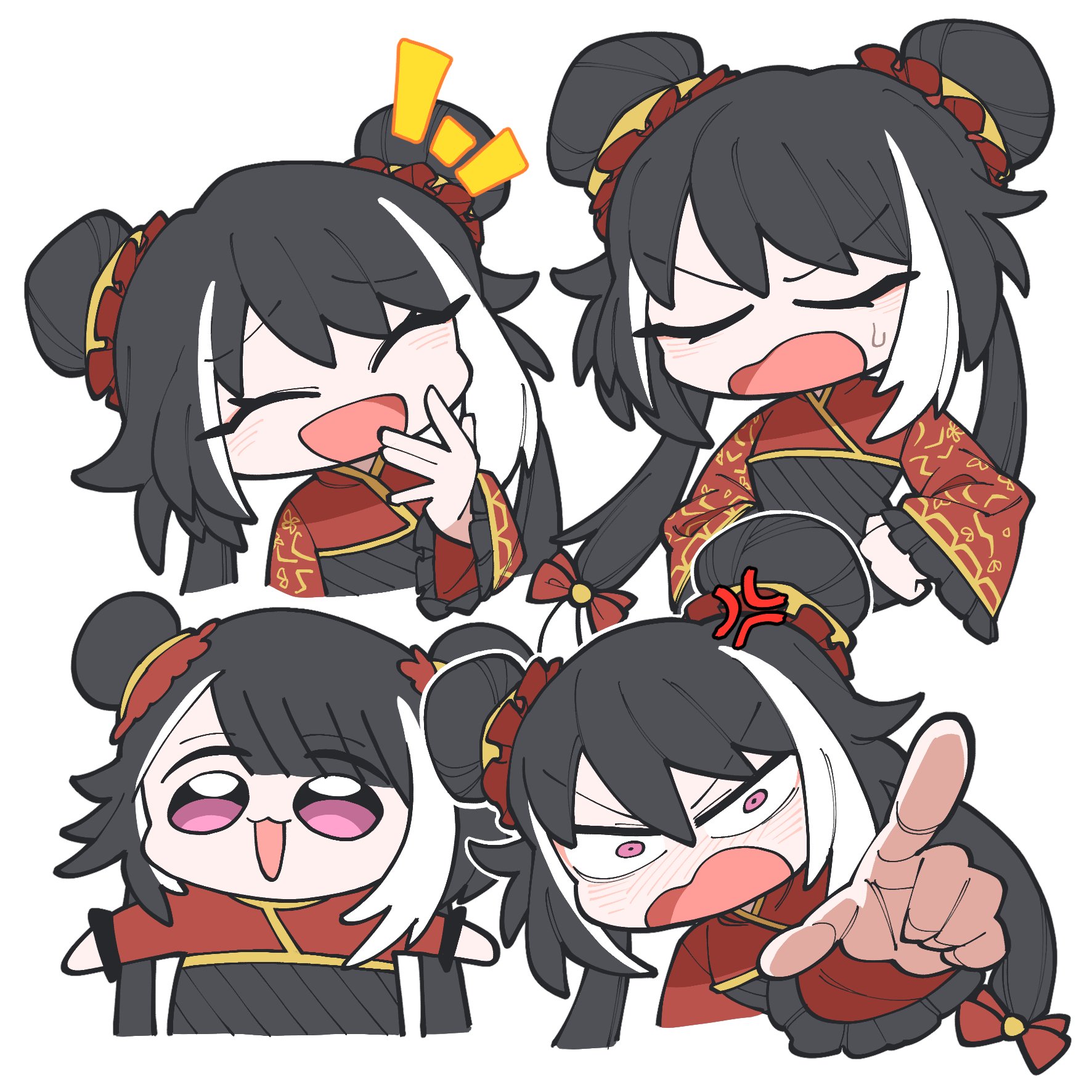 Safebooru - 1girl anger vein black dress black hair chibi china dress ...