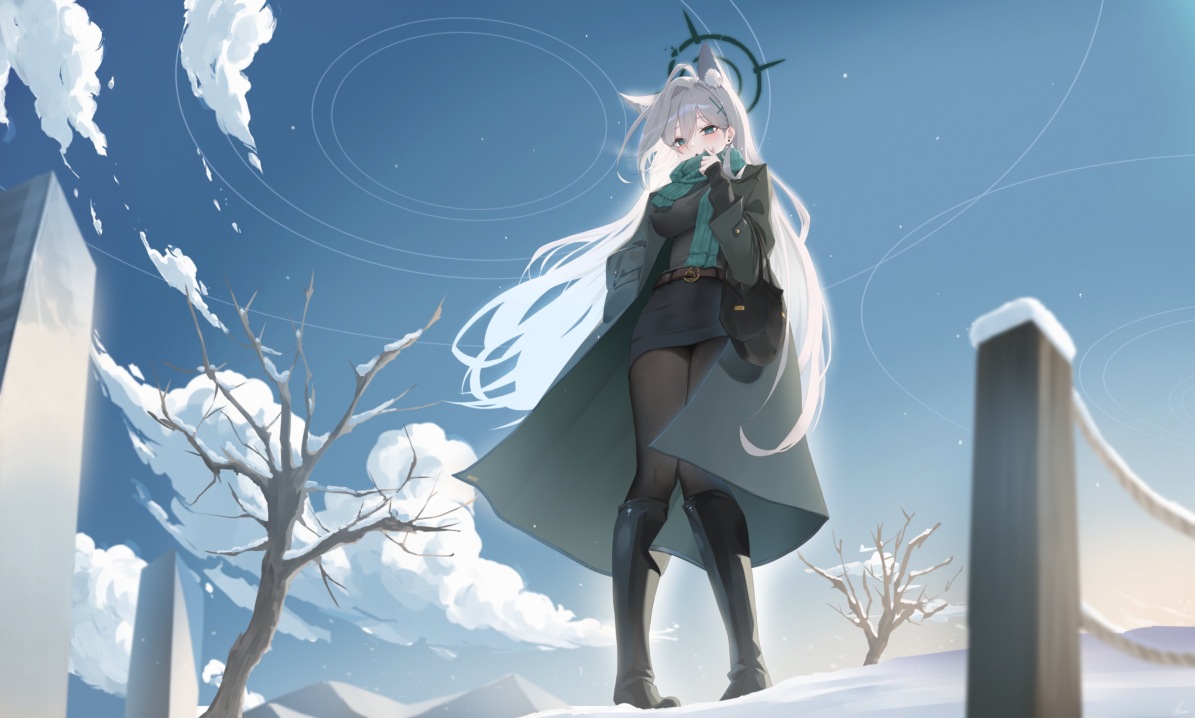 Safebooru - 1girl absurdres adjusting scarf ahoge alternate costume animal ear fluff animal ears ...