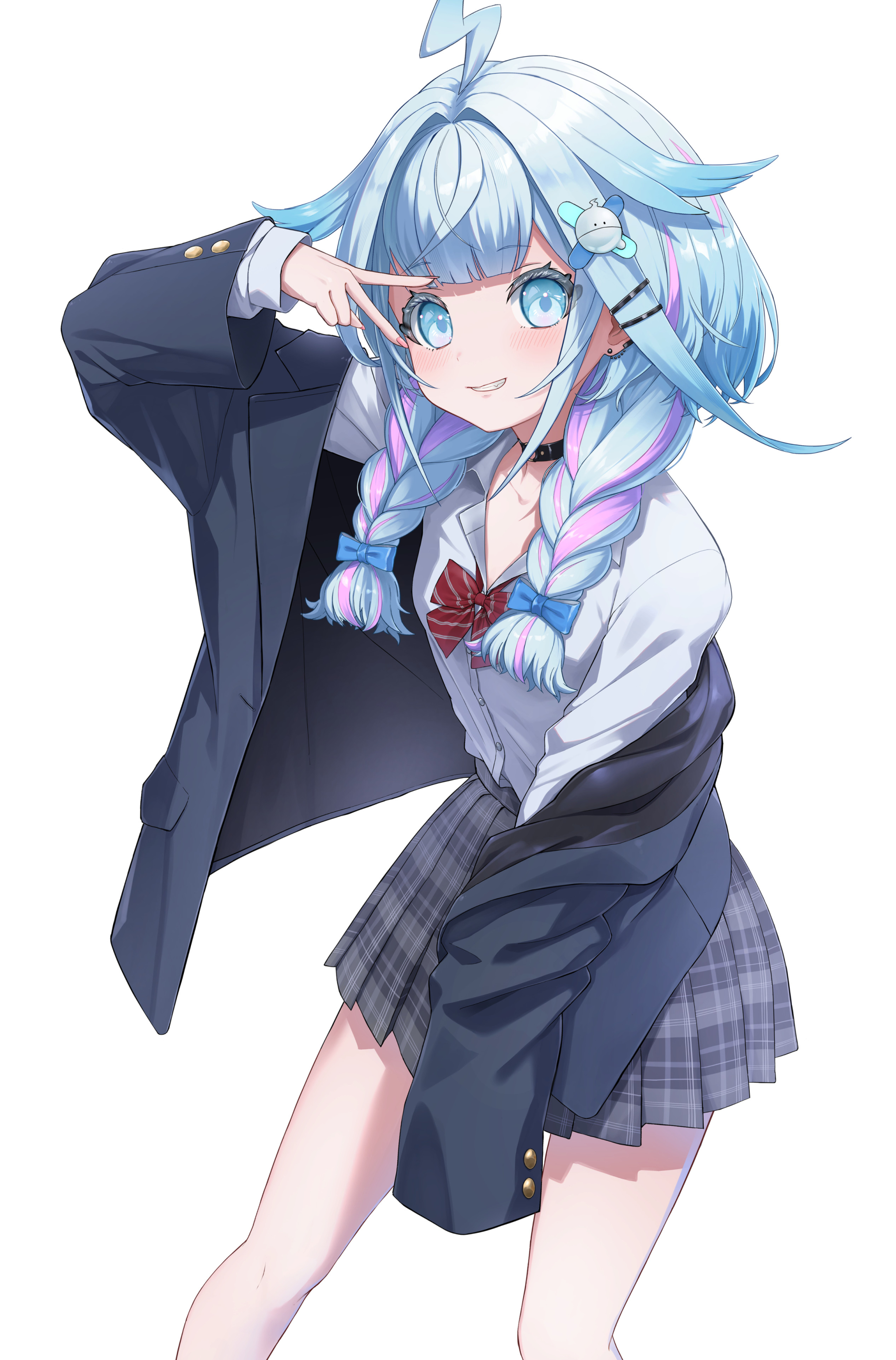 Safebooru - 1girl absurdres ahoge black choker blue eyes blue hair ...