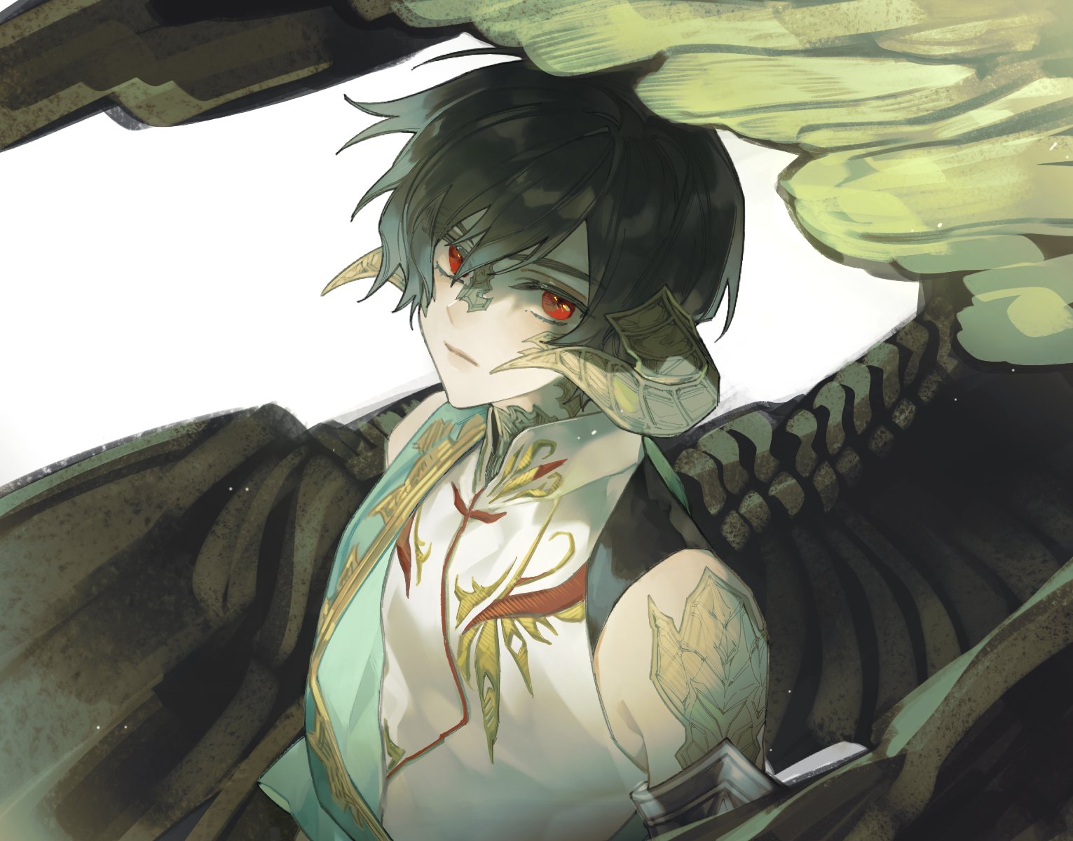 Safebooru - 1boy 42sai au ra bangs bare shoulders black hair collared ...