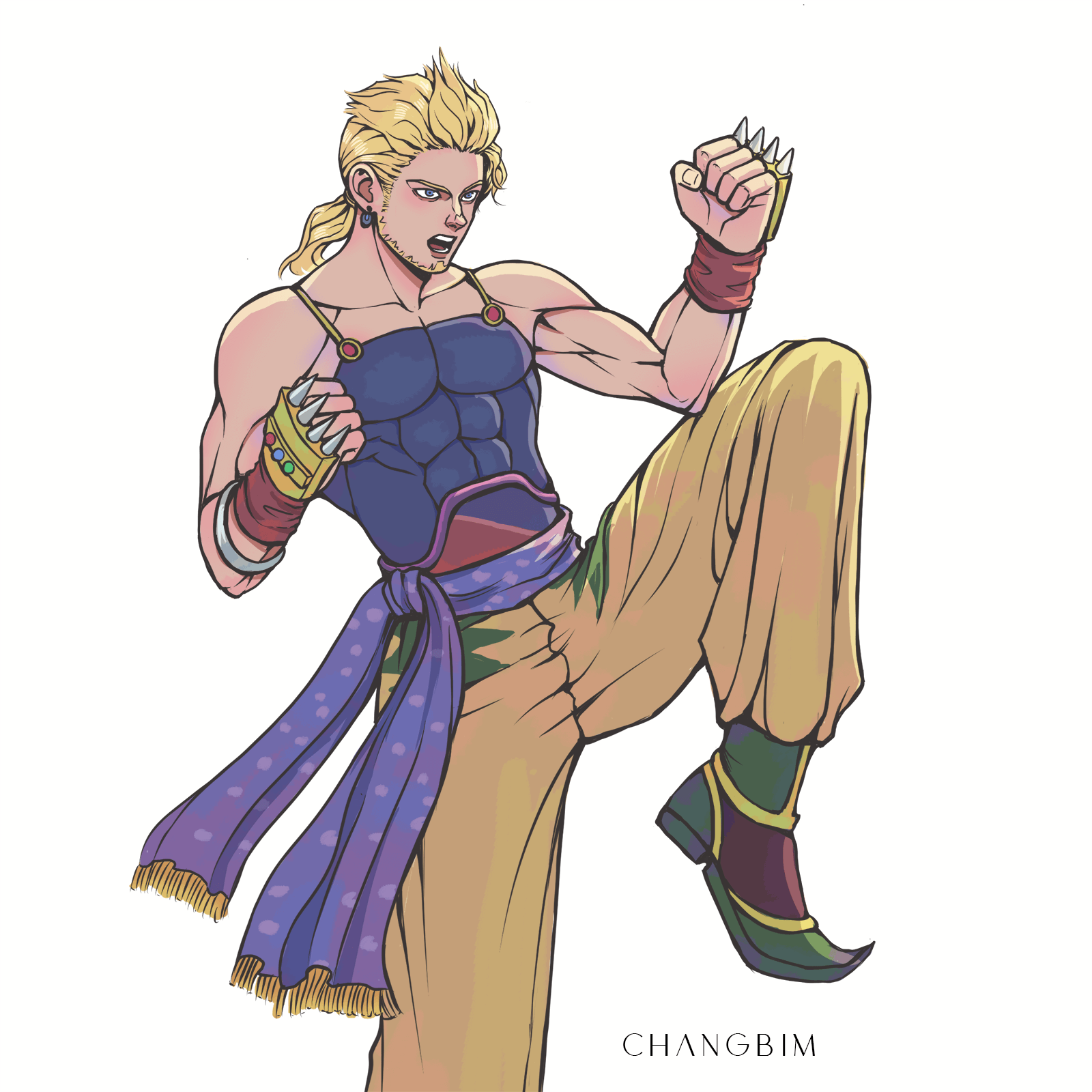 Safebooru - 1boy artist name baggy pants bare shoulders beard blonde ...