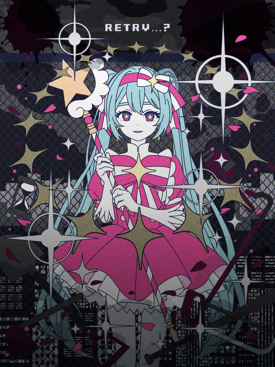 Safebooru - 1girl betete blue hair bow bowtie chain-link fence ...