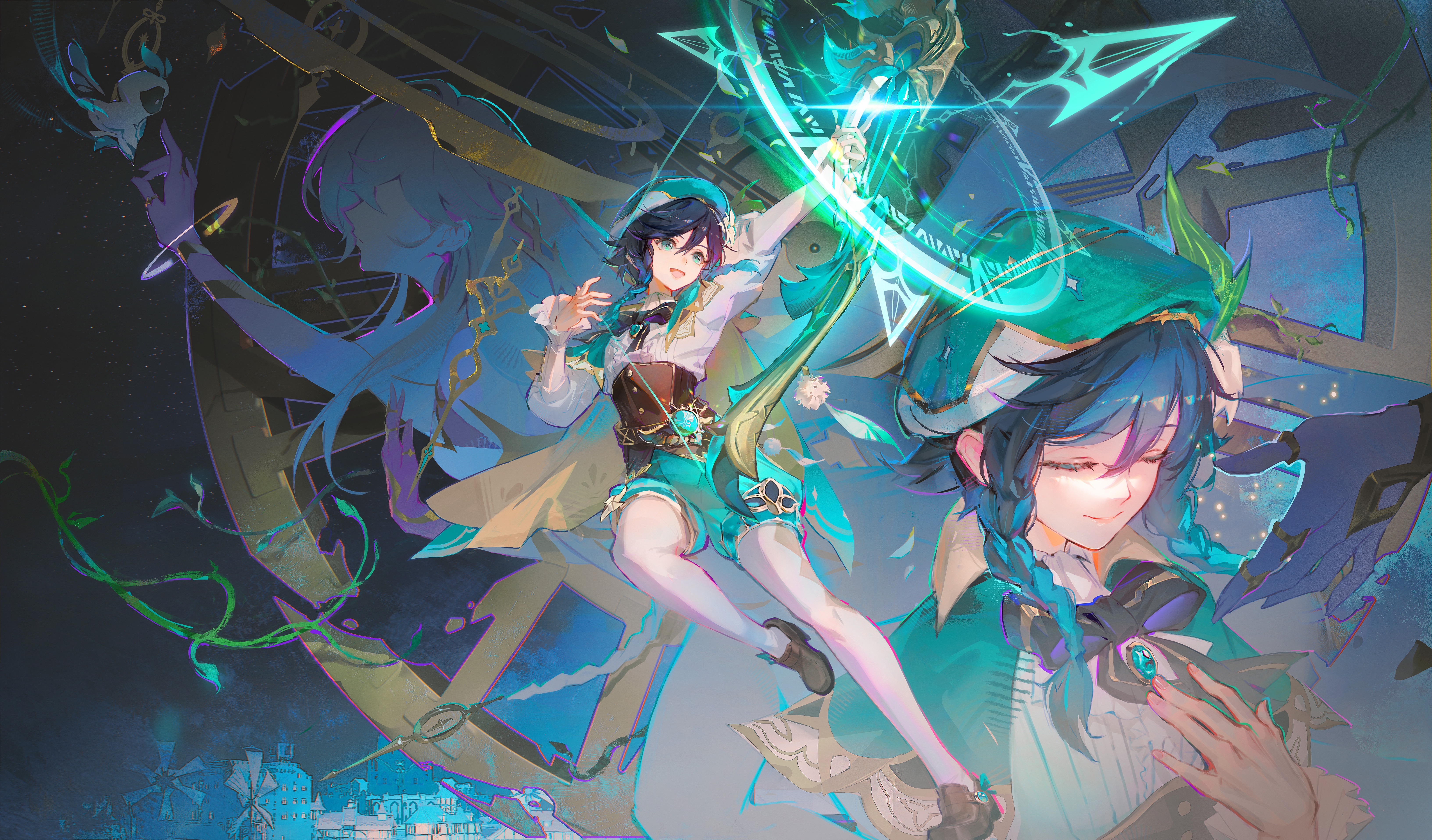 Safebooru - 1boy 1girl absurdres aqua hair barbatos (genshin impact ...