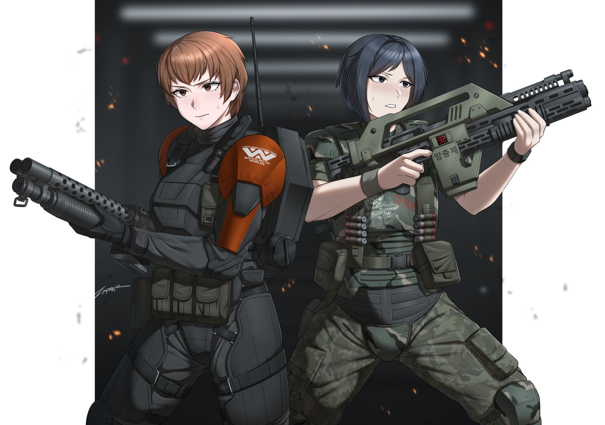 Safebooru - 2girls alien (series) alien vs. predator aliens (1986 ...