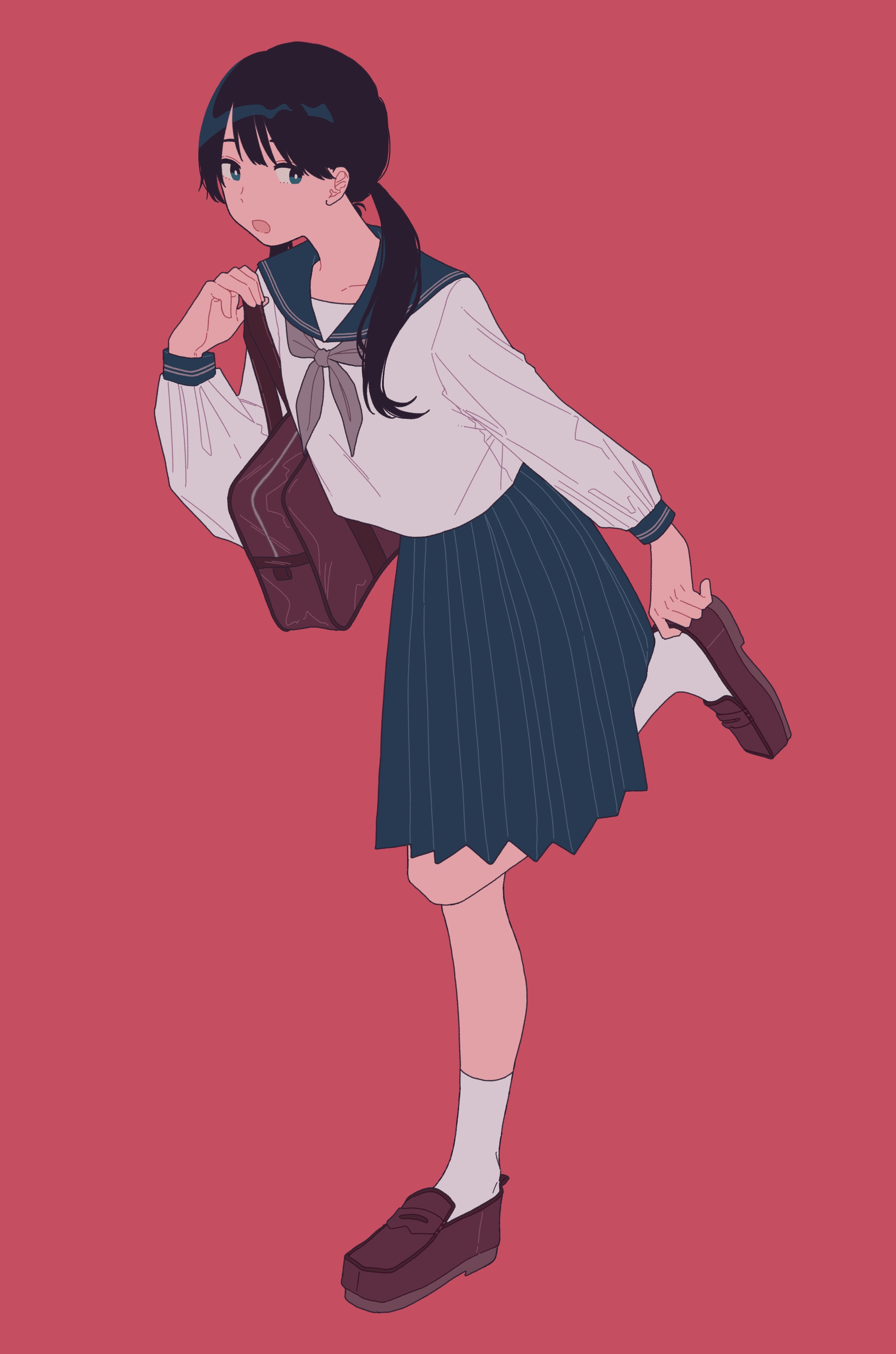 Safebooru - 1girl absurdres bag bangs black hair black skirt blue eyes blue sailor collar brown ...