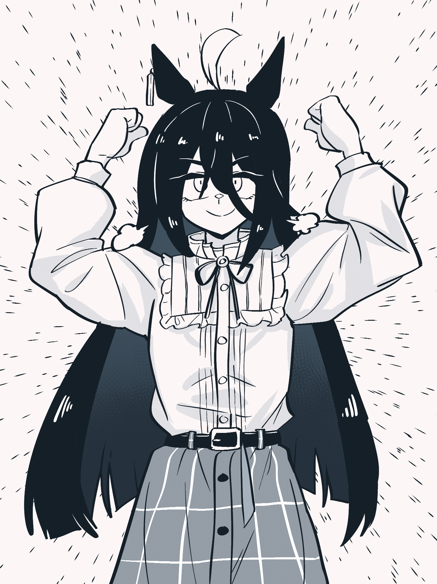 Safebooru - 1girl ahoge animal ears arms up clenched hands closed mouth ...