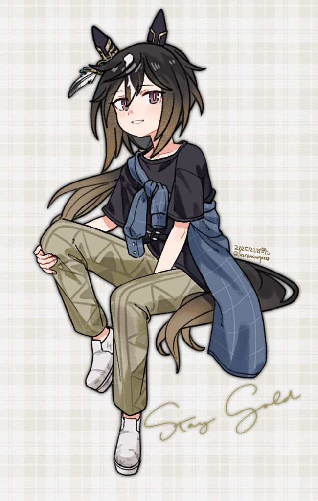 Safebooru - 1girl animal ears black hair black shirt blue shirt blush ...