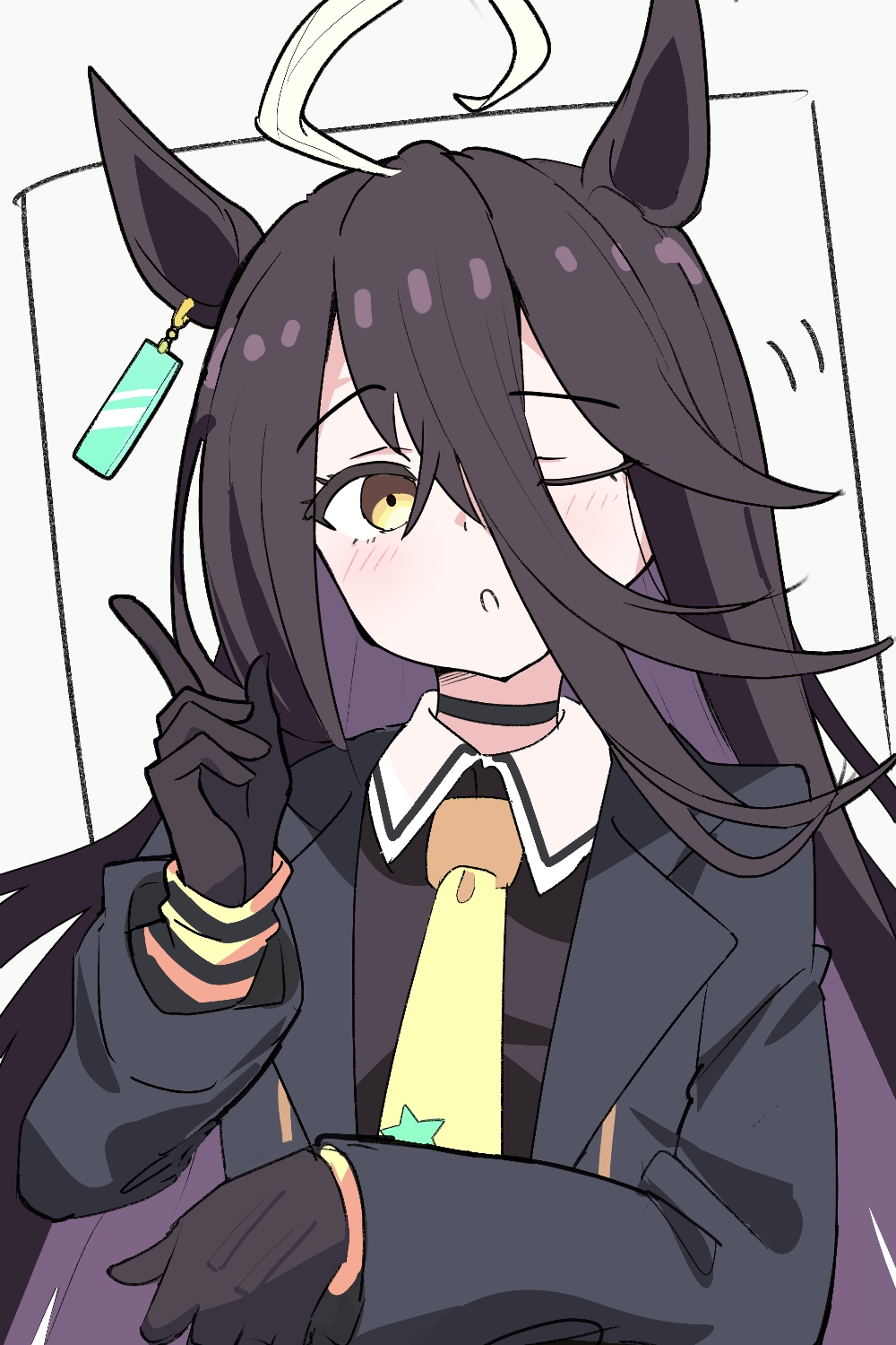 Safebooru - 1girl ahoge animal ears black choker black coat black ...