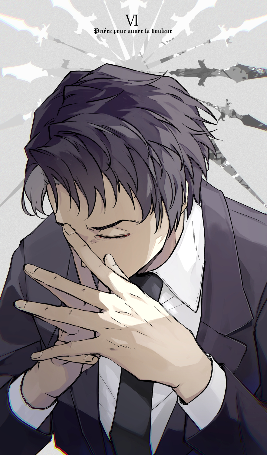 Safebooru - 1boy black necktie black suit closed eyes collared ...