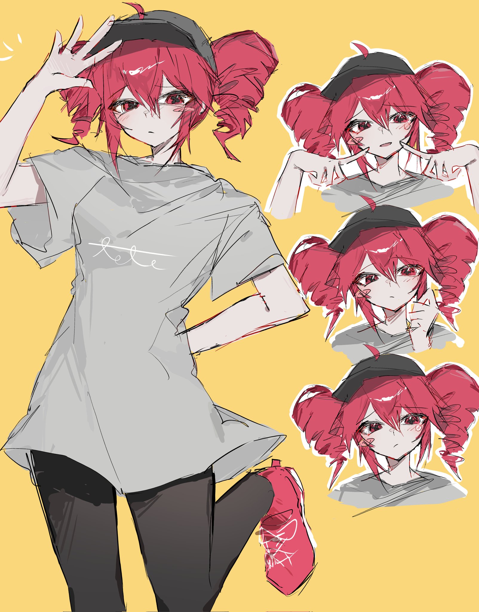 Safebooru - 1girl ahoge baseball cap black hat black pants blush blush ...