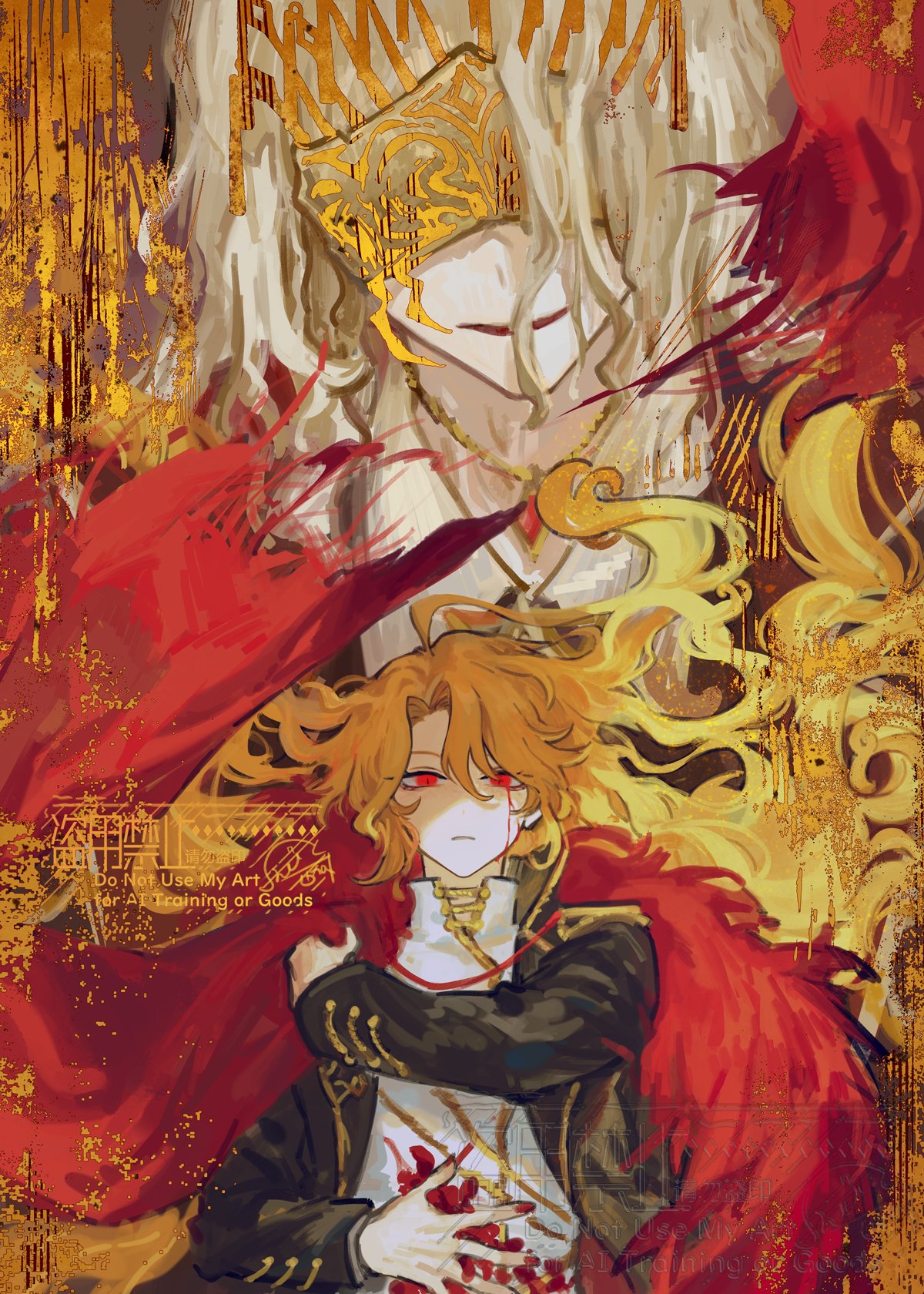 Safebooru - 1boy 1girl ahoge blonde hair blood blood from eyes blood on ...