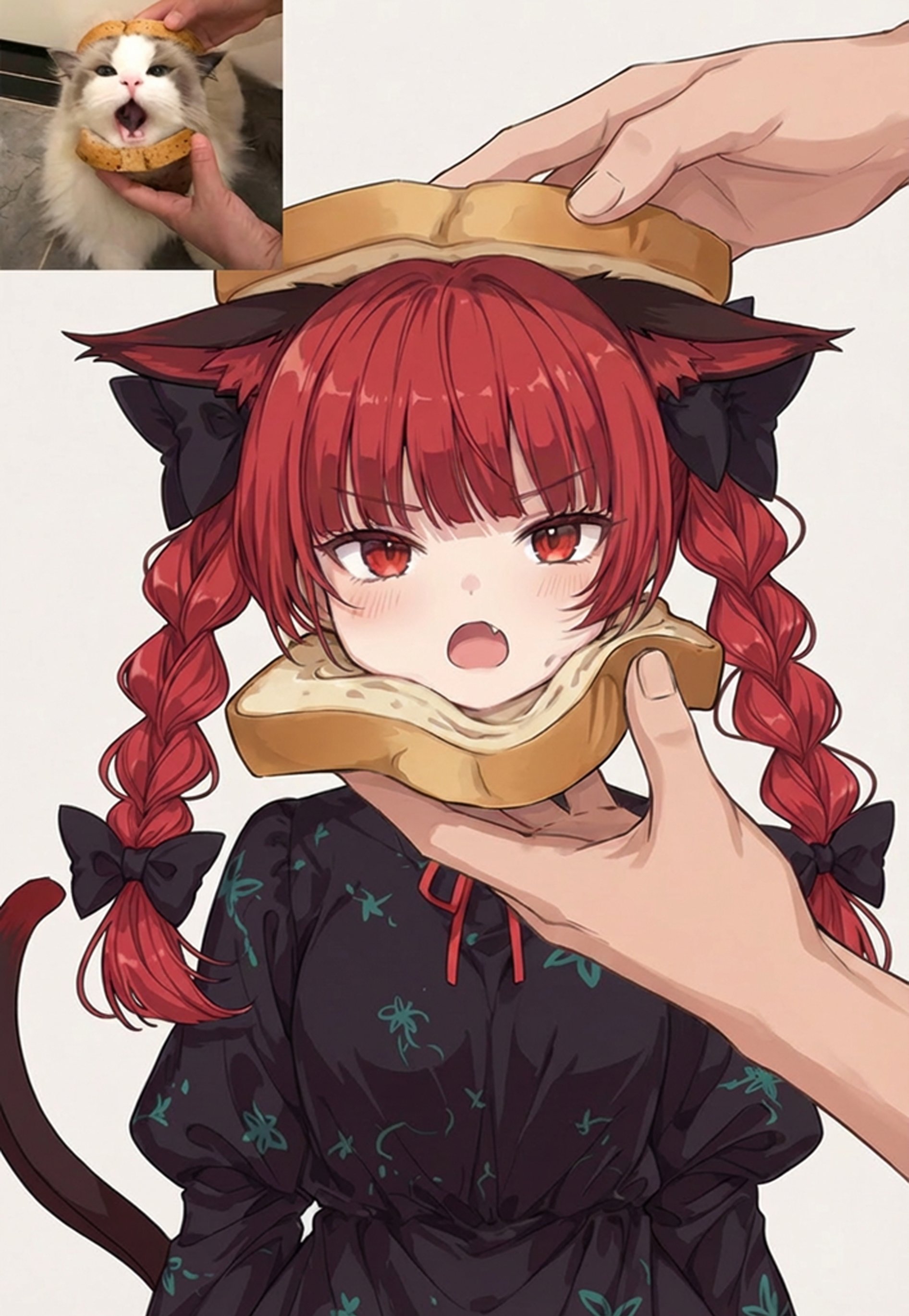 Safebooru - 1girl 1other absurdres ai-generated animal ears black bow ...