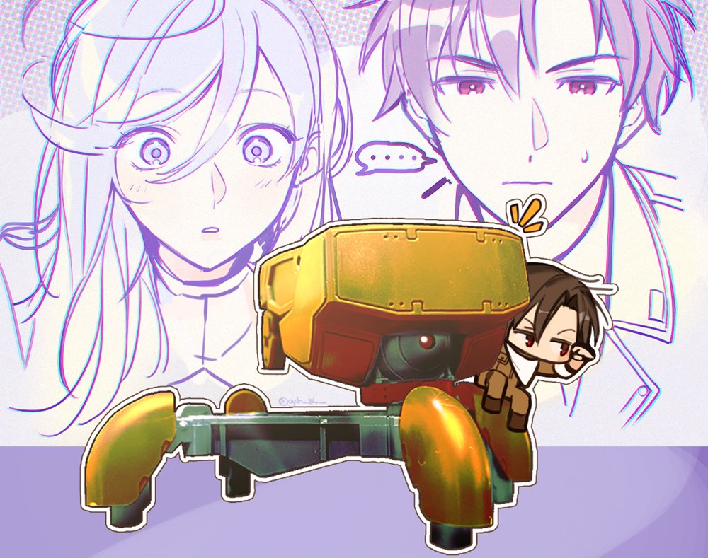 Safebooru - ... 1boy 1girl 86 -eightysix- black hair blue hair chibi fido (86) gch (gch 86 ...