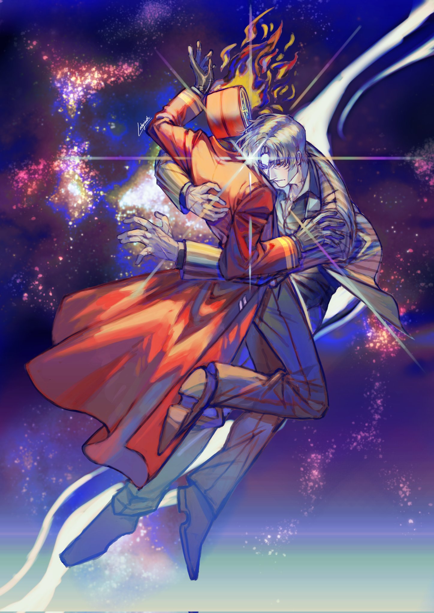 Safebooru - 1boy 1other black pants black shoes clock coat dante ...